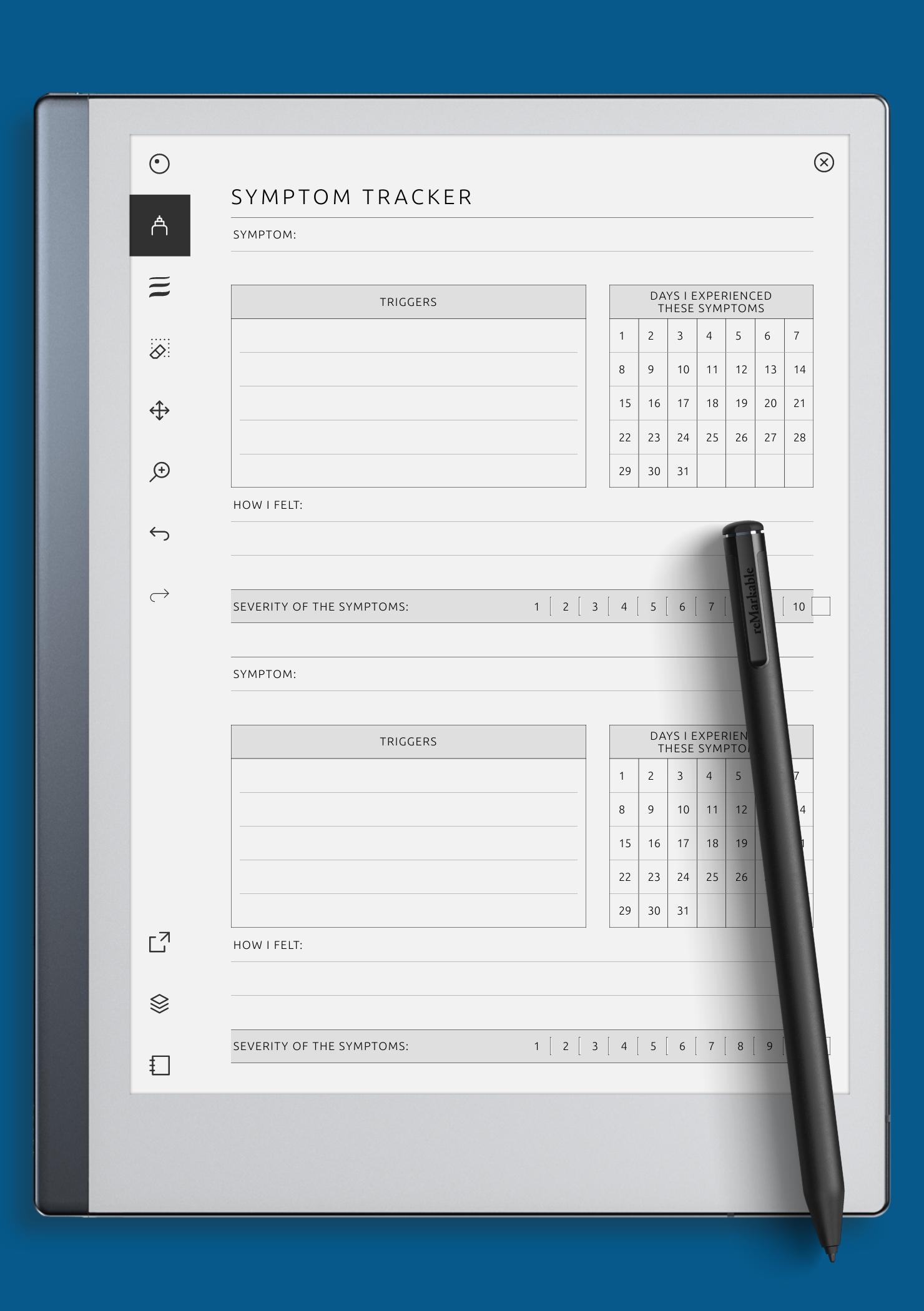 Download Printable Blank Symptom Tracker Template PDF