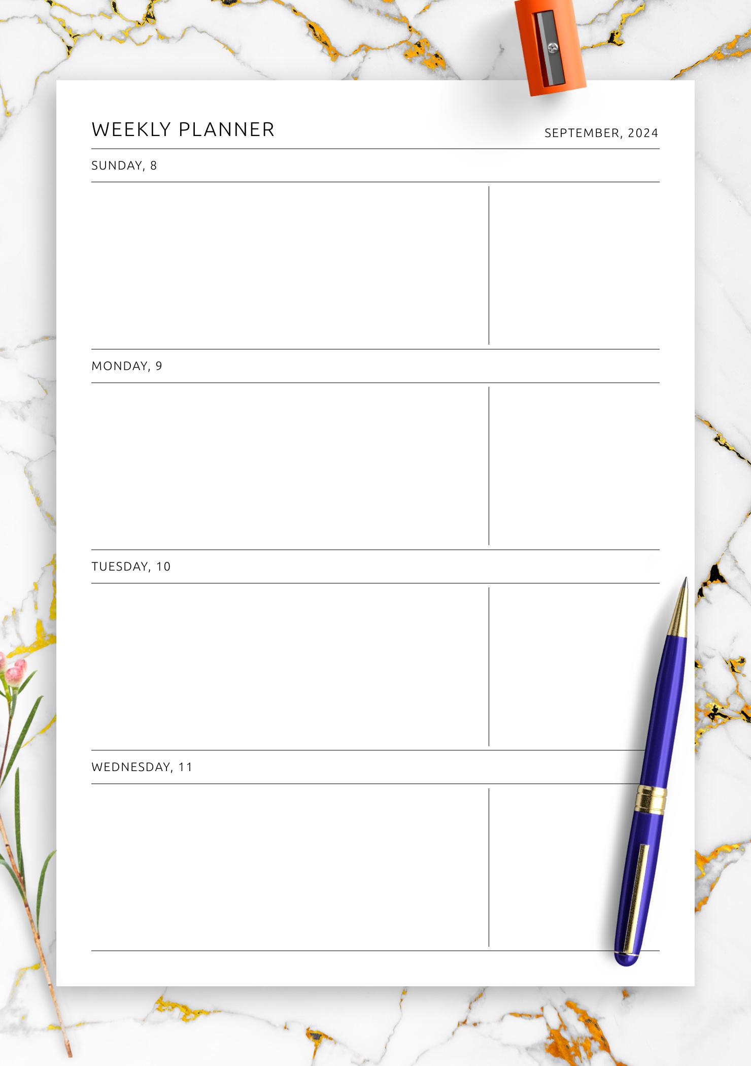 Customizable Weekly Calendar Template – Plan Your Week Easily
