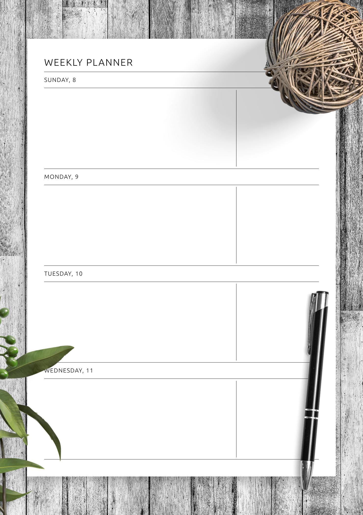 Download Printable Blank Weekly Calendar Template PDF