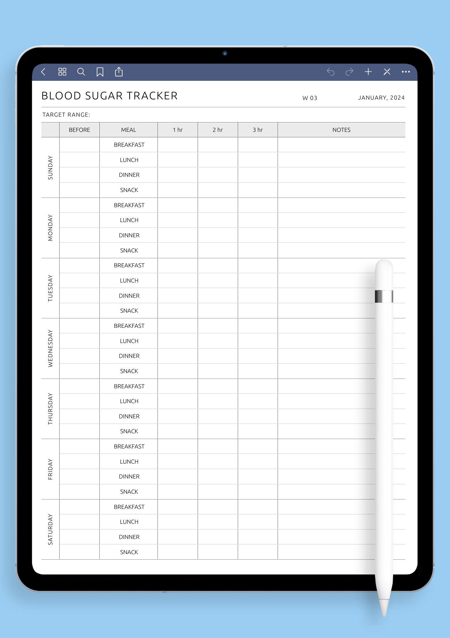 Download Printable Blood Sugar Tracker - Original Style PDF