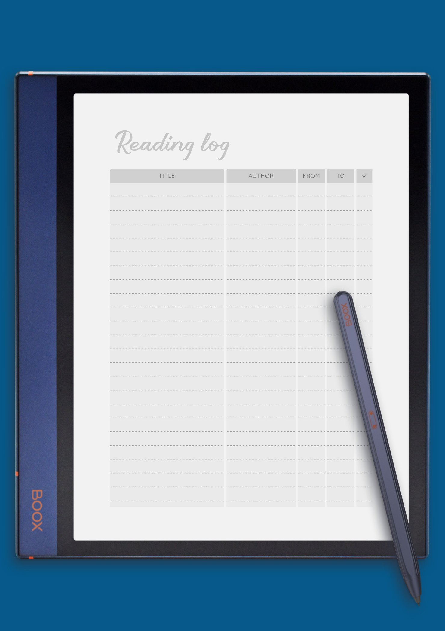 Download Printable Blue Book Reading Log Template PDF