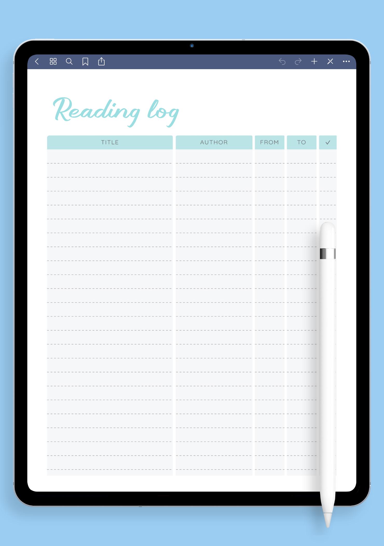 Download Printable Blue Book Reading Log Template PDF