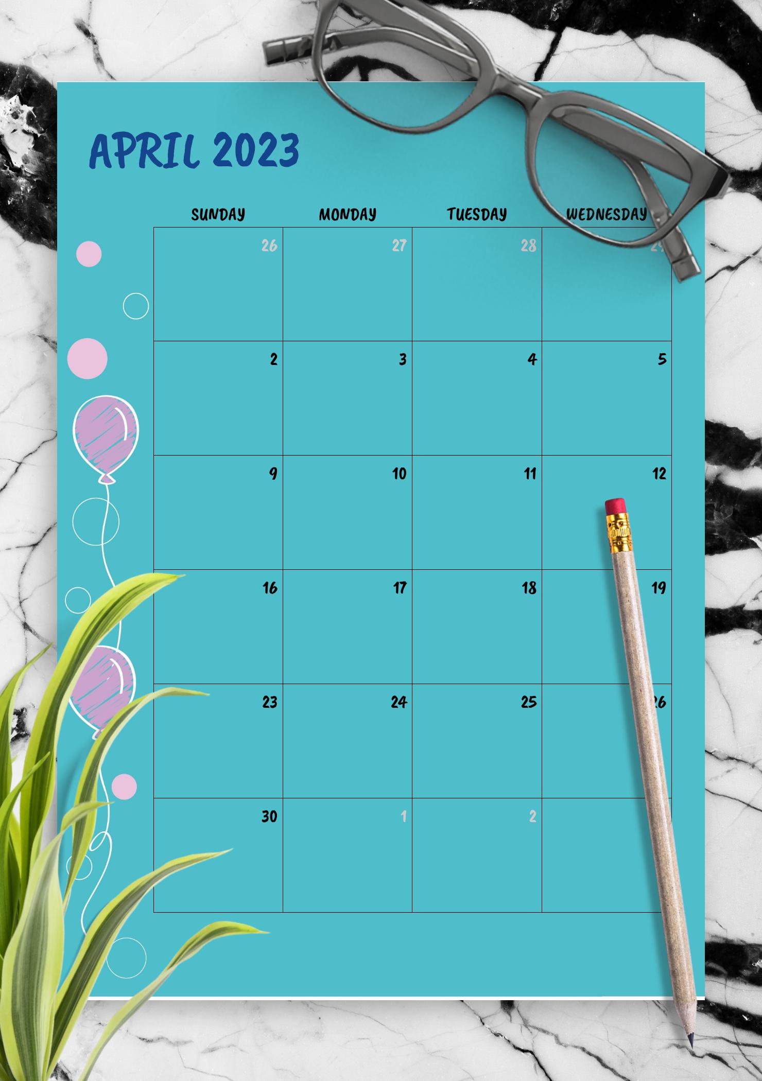 Download Printable Blue Monthly Birthday Calendar PDF