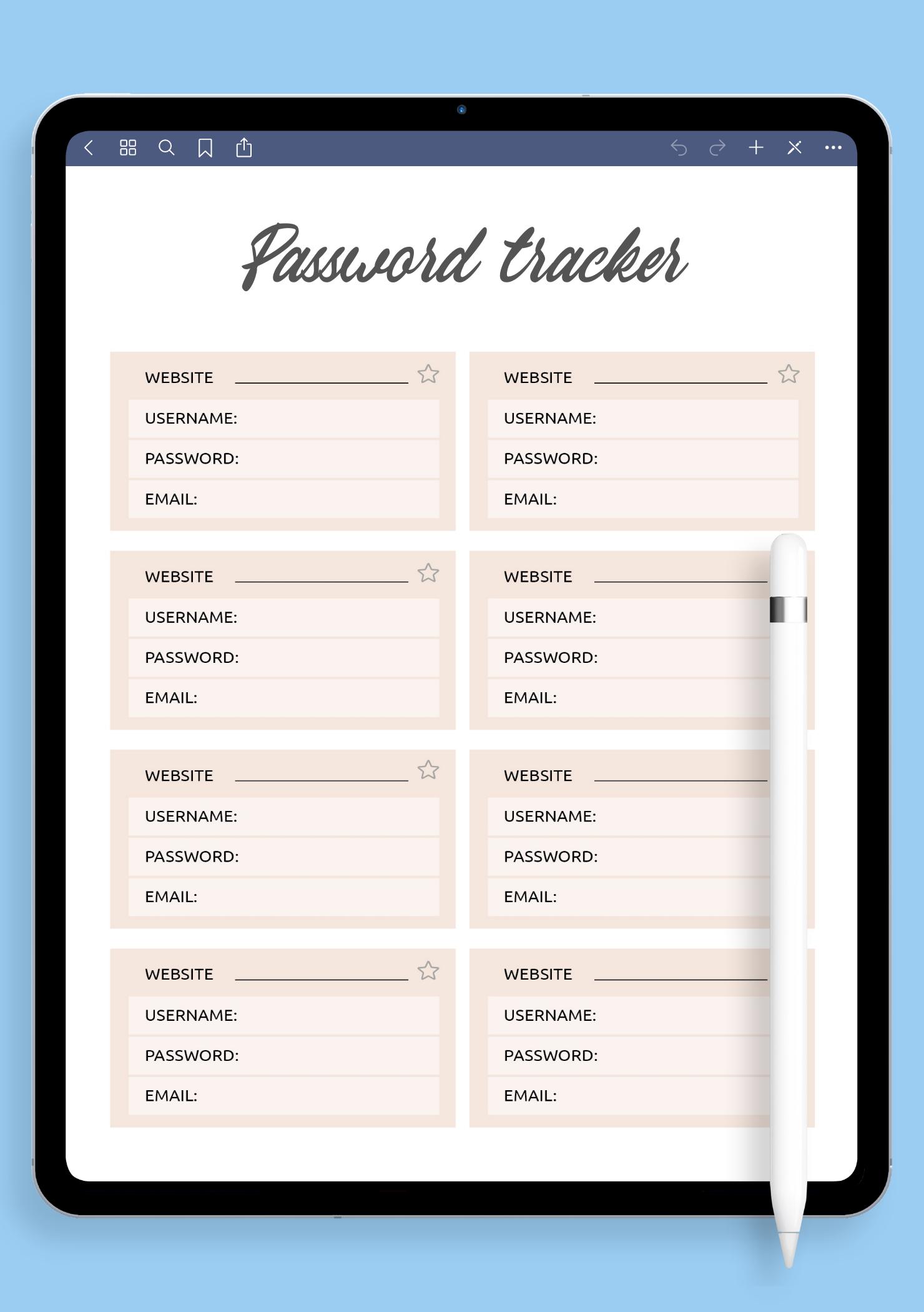 Download Printable Blush Pink Password Tracker Template PDF