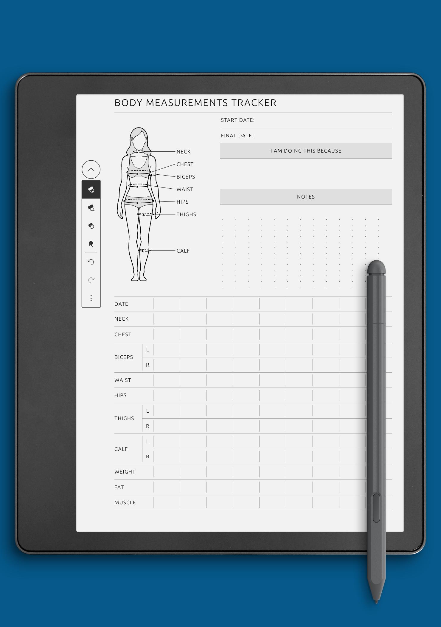 Download Printable Body Measurement Tracker Female PDF