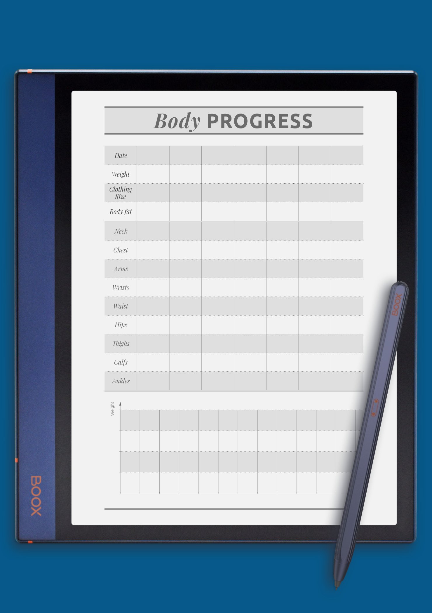 Download Printable Body progress template PDF