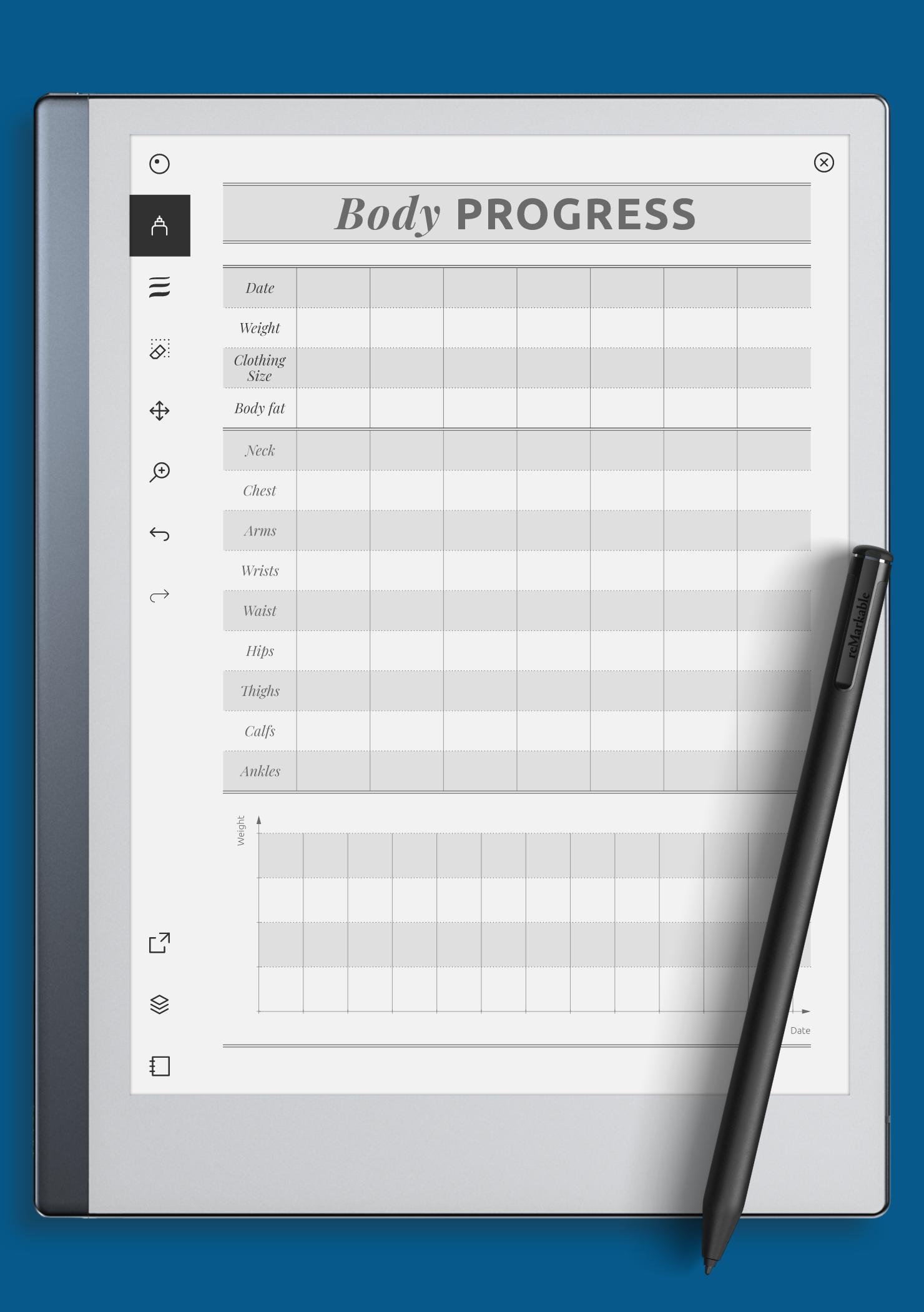 Download Printable Body progress template PDF