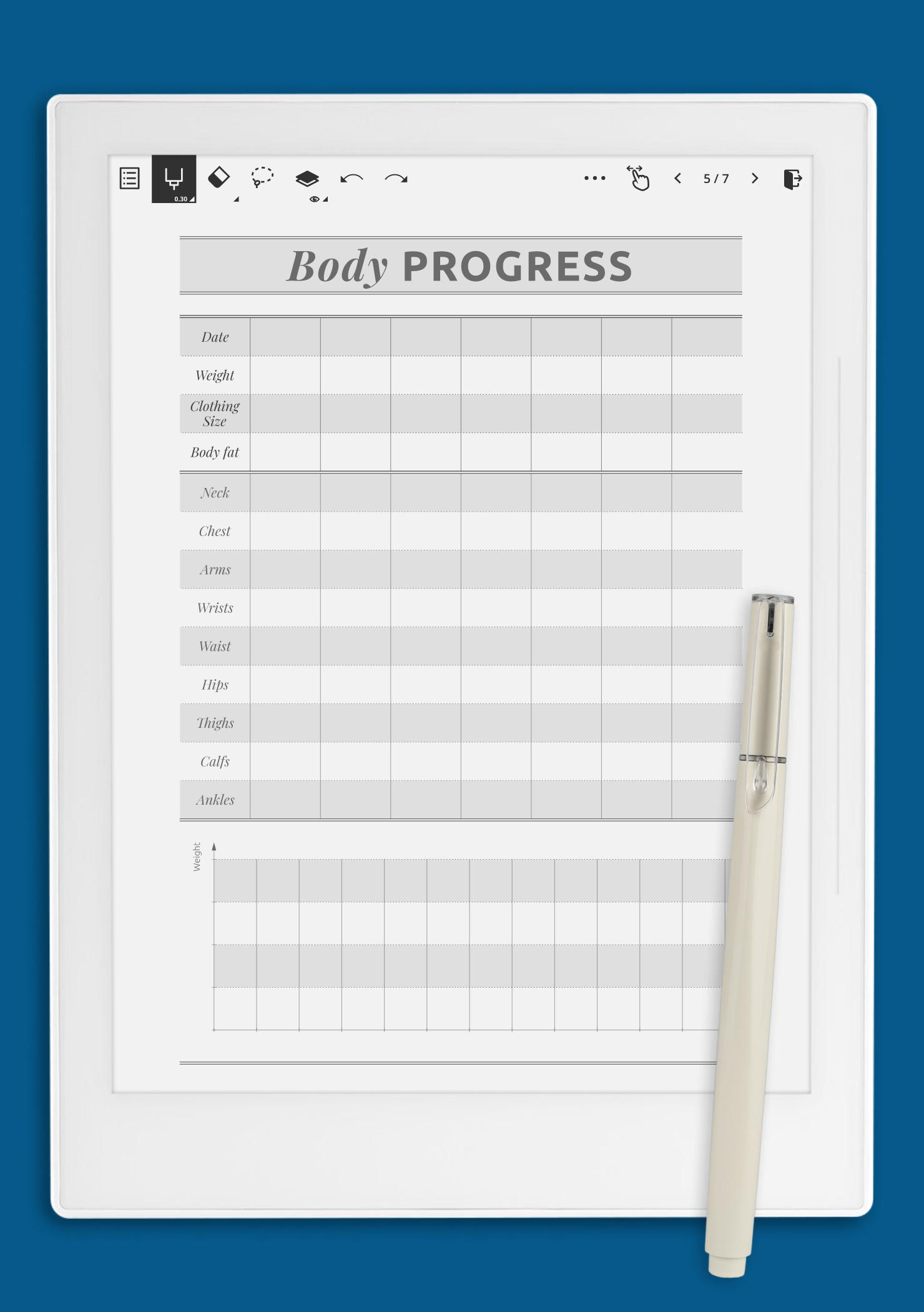 Download Printable Body progress template PDF