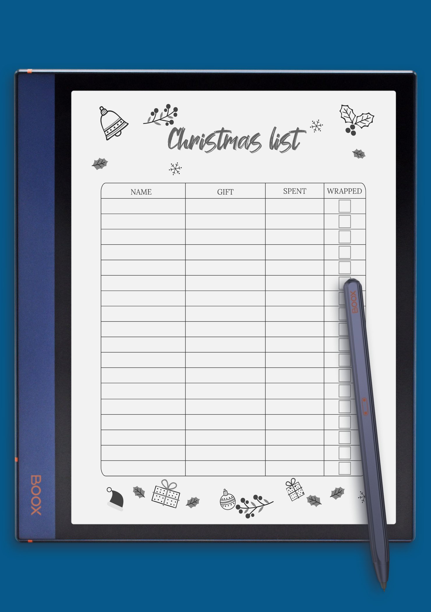 Download Printable Classic White Christmas List Template PDF