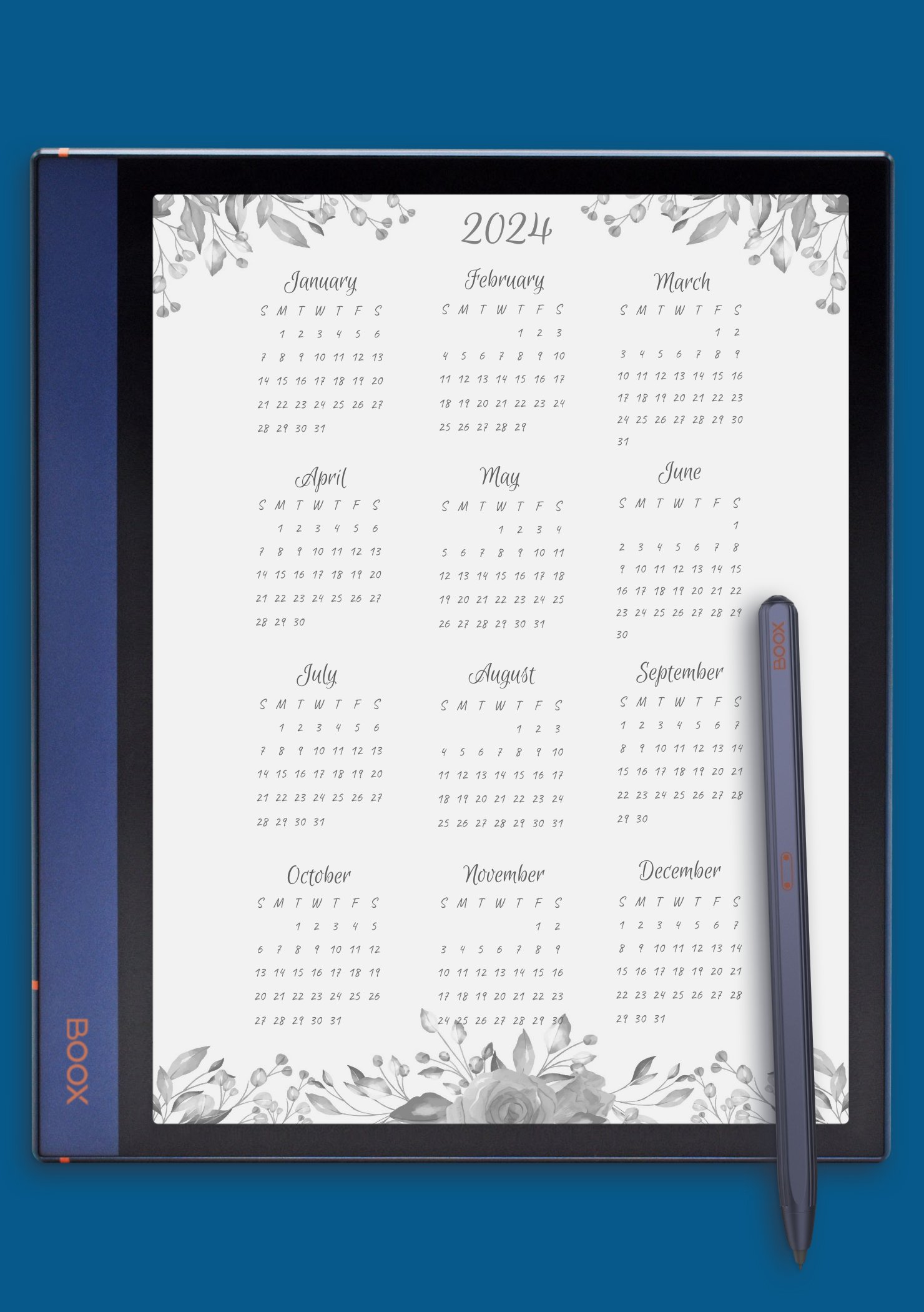 Download Printable Botanical Greenery Yearly Calendar PDF