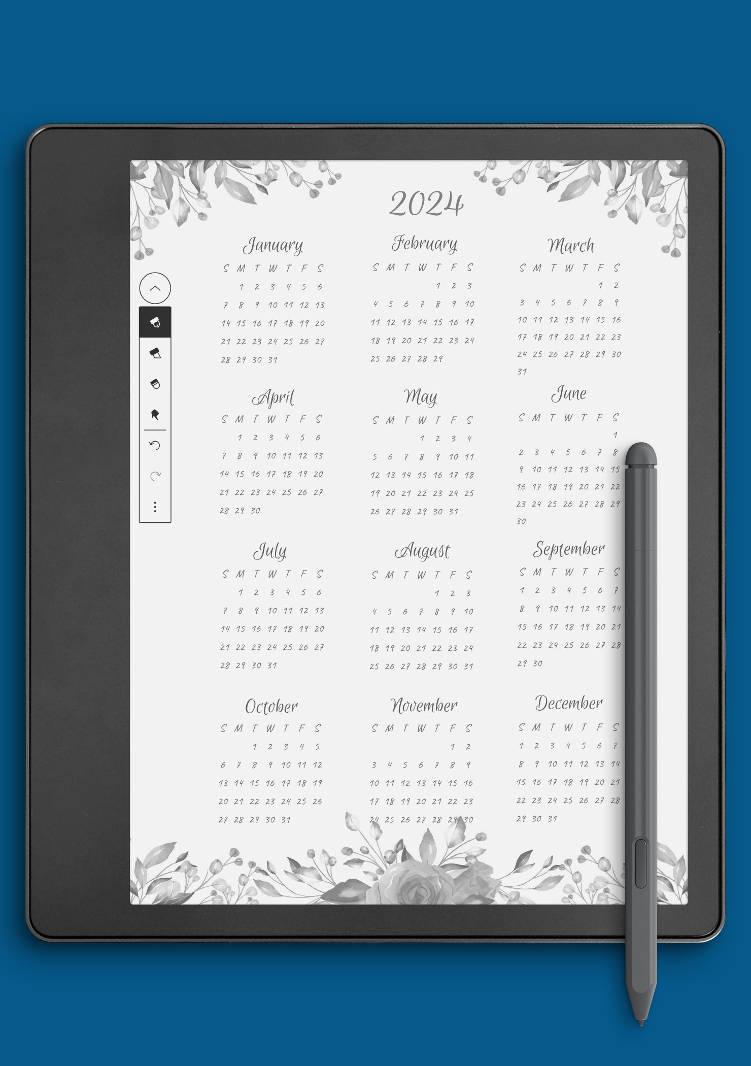 Download Printable Botanical Greenery Yearly Calendar PDF