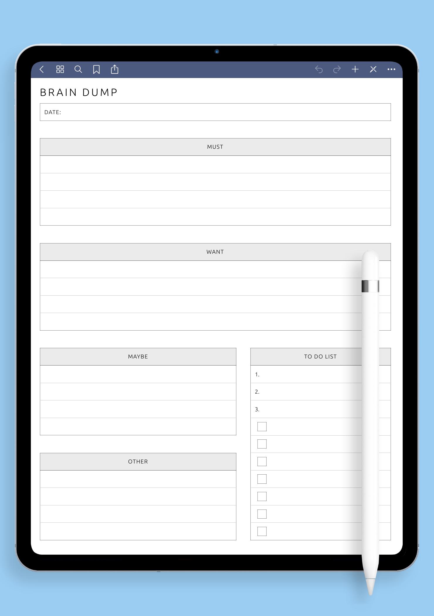 Brain Dump Template – Digital & Printable PDF for Clarity