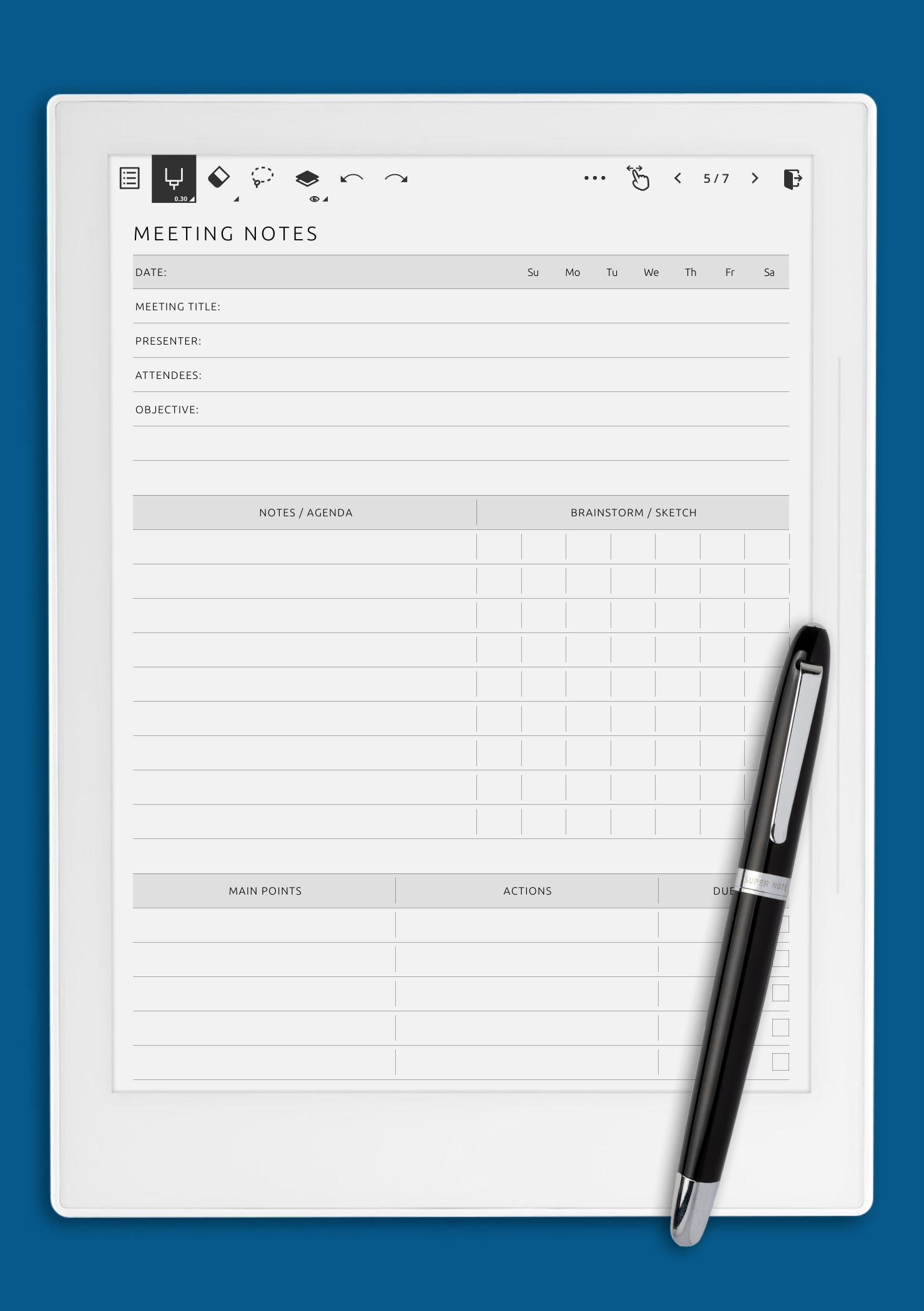 Download Printable Business Meeting Notes Template PDF