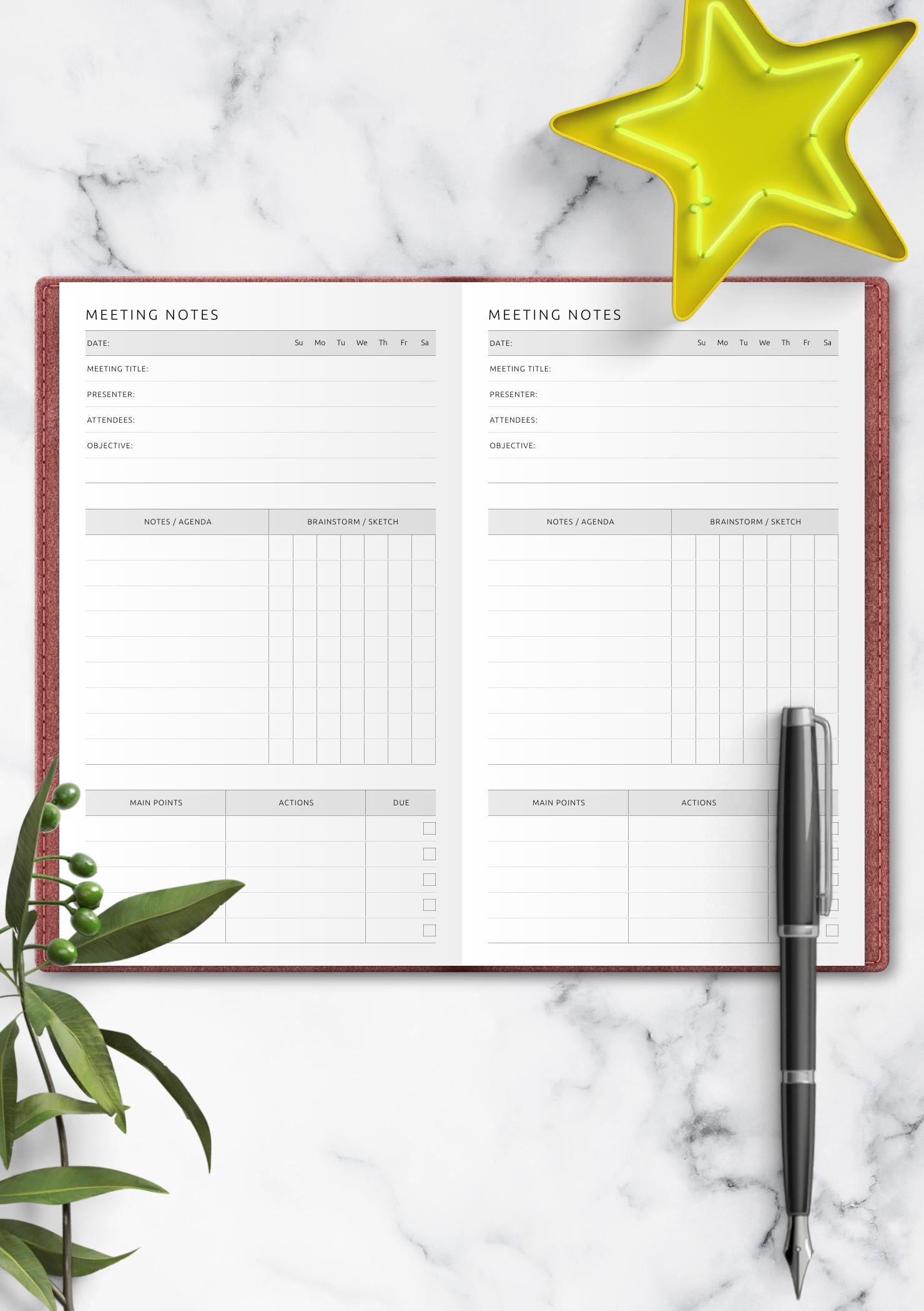 Download Printable Business Meeting Notes Template PDF