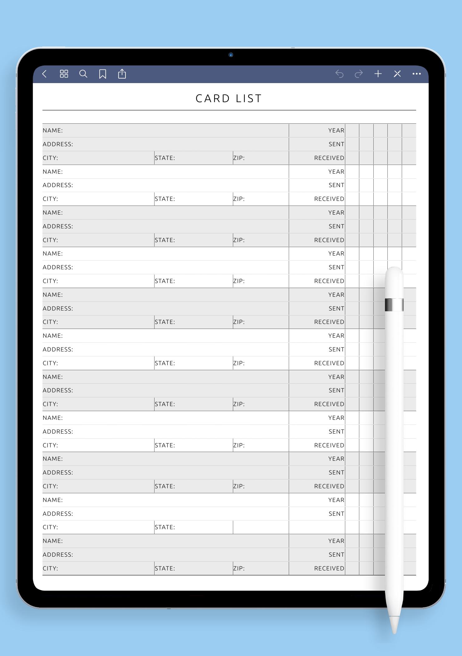 Download Printable Cards List Tracker PDF