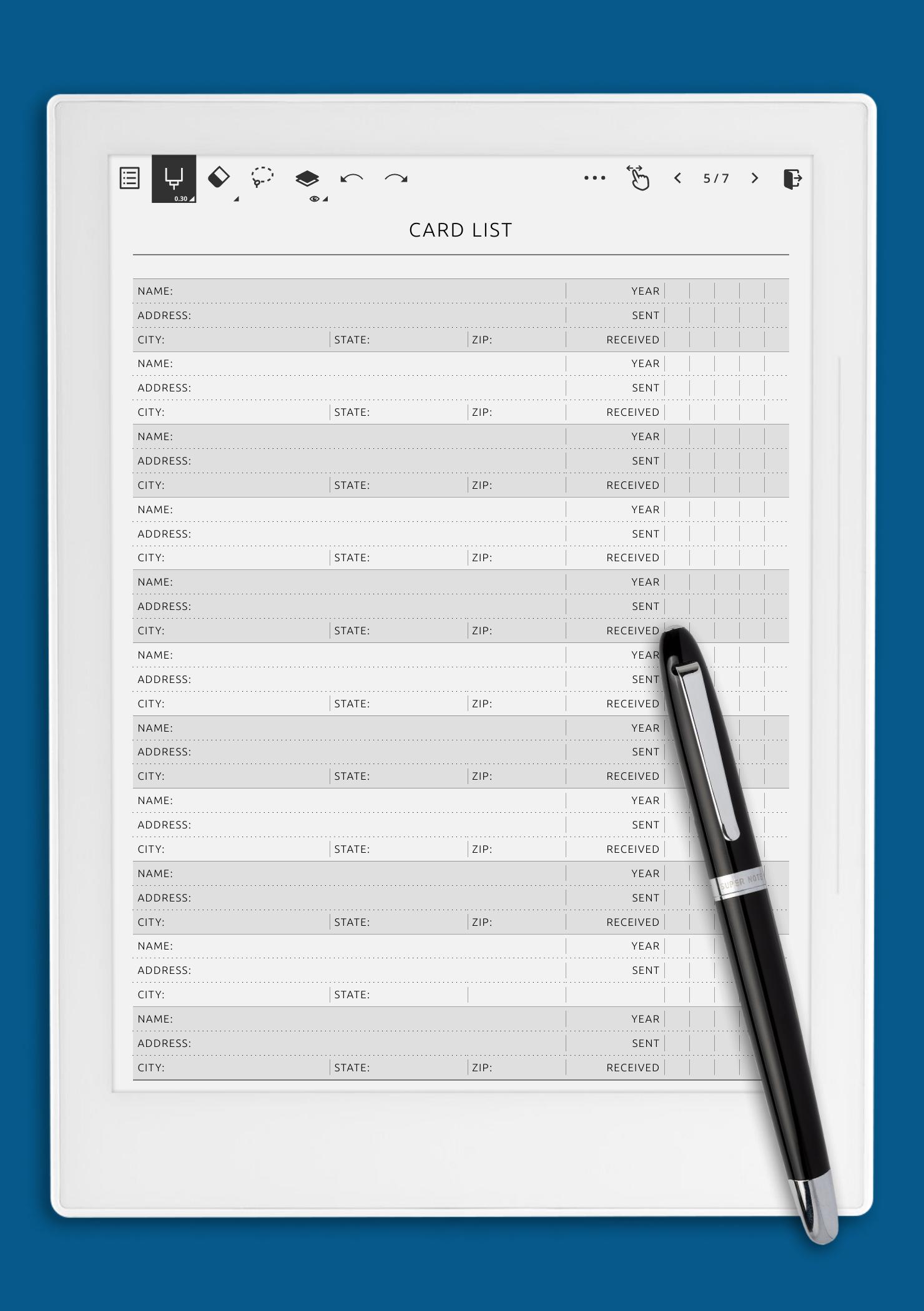 Download Printable Cards List Tracker PDF