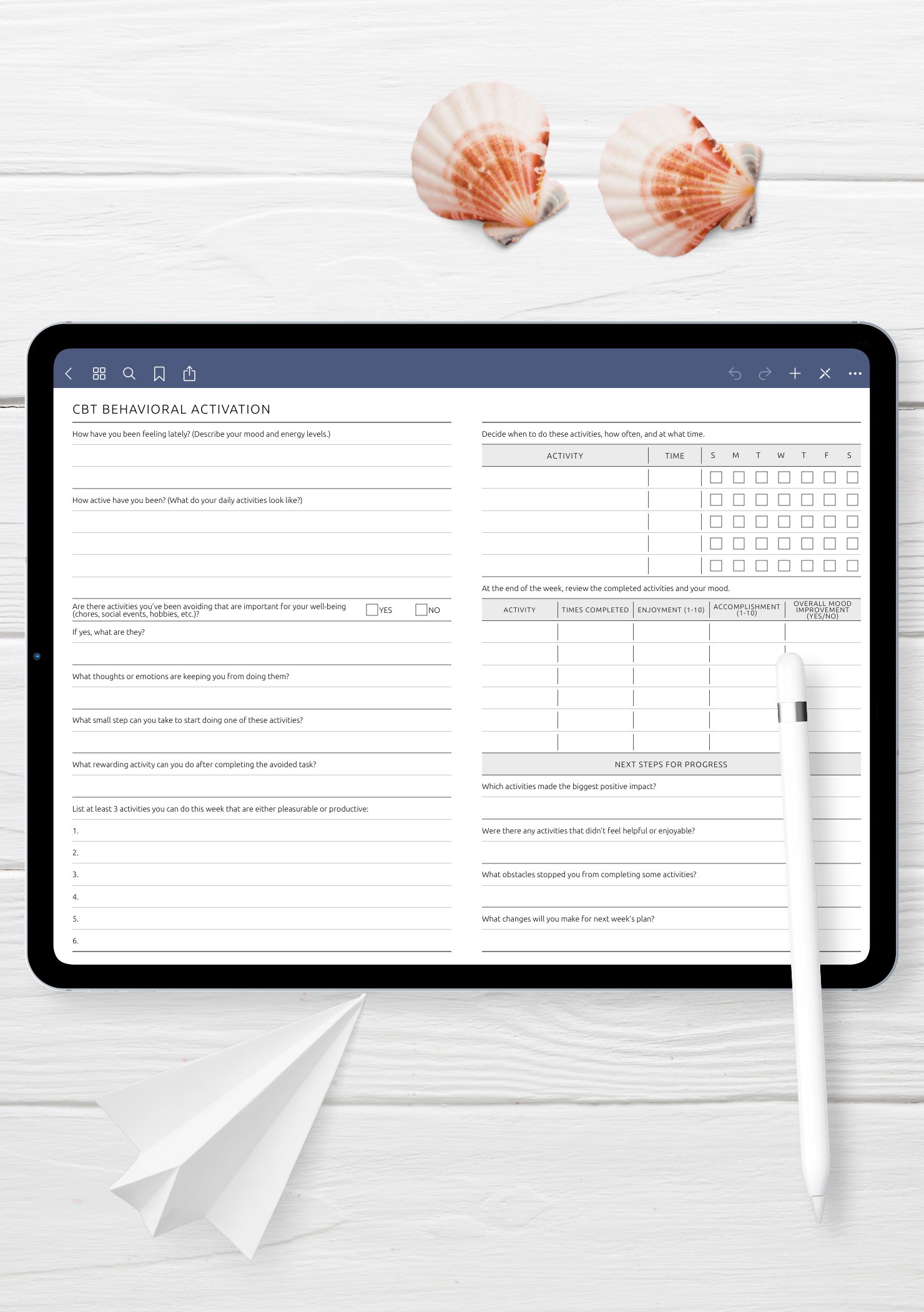 CBT Behavioral Activation Worksheet – Boost Mood Through Action