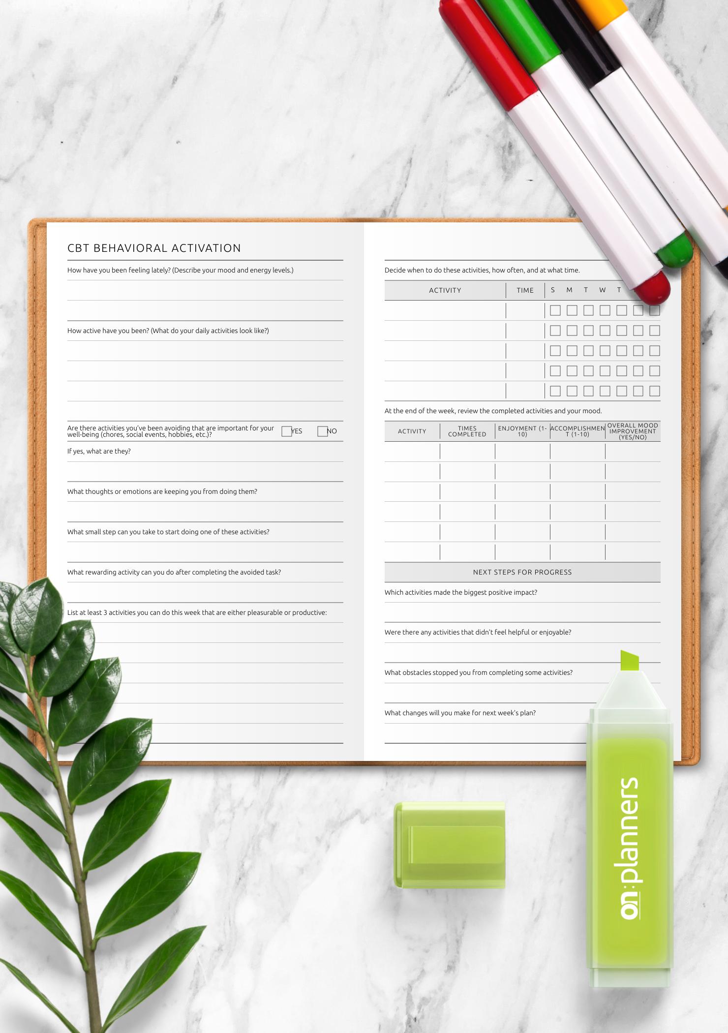 CBT Behavioral Activation Worksheet – Boost Mood Through Action