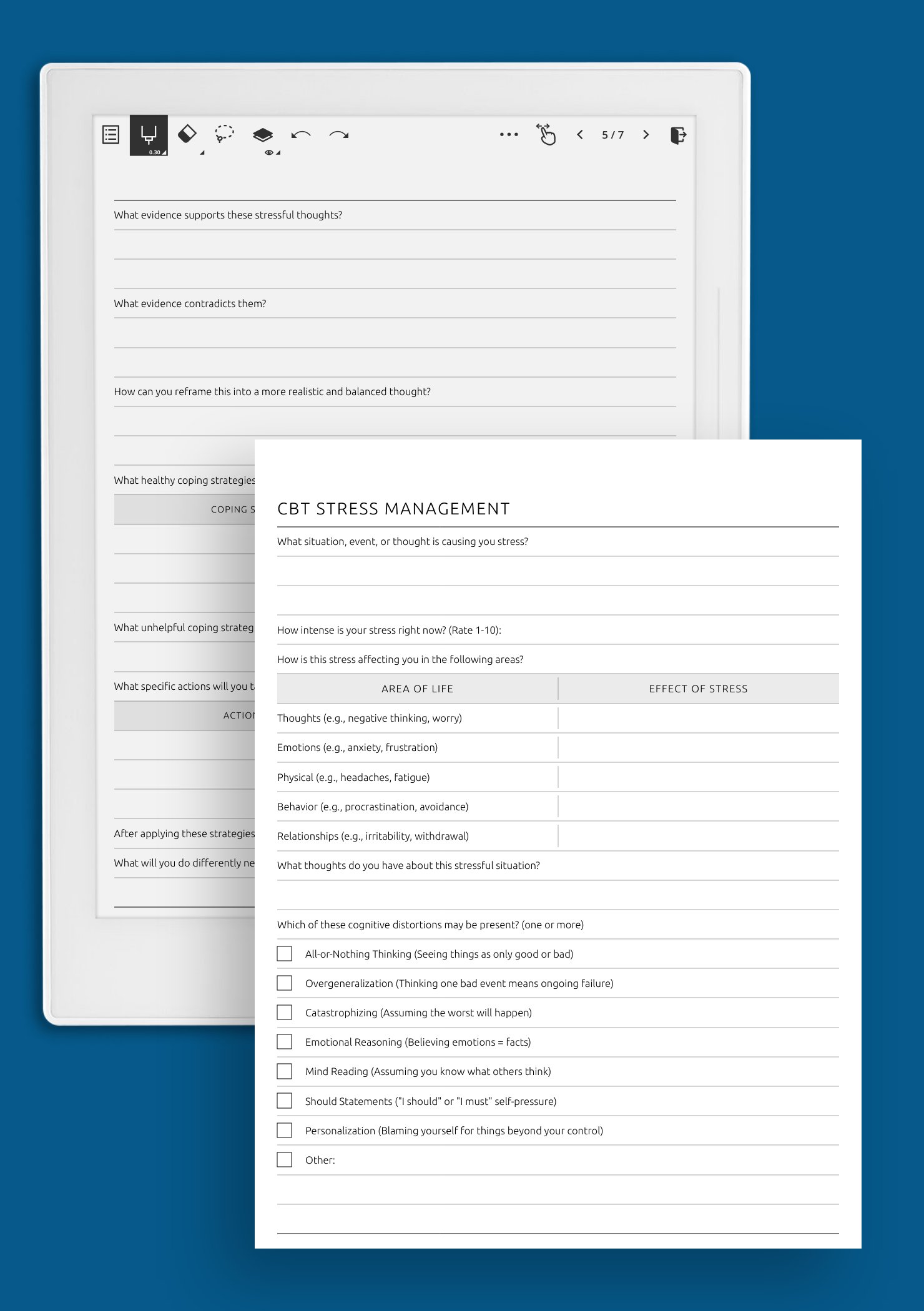 CBT Stress Management Worksheet – Reduce Anxiety & Gain Control
