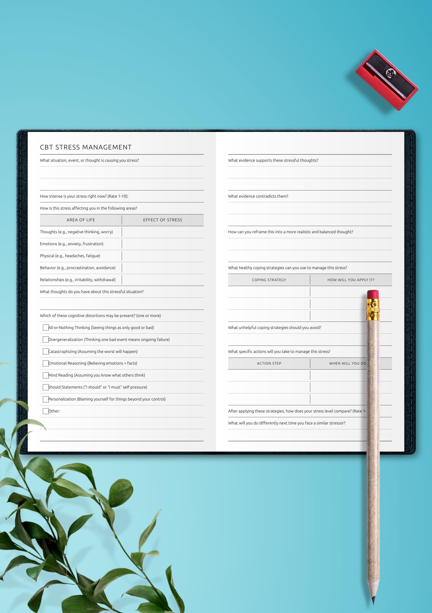 CBT Stress Management Worksheet – Reduce Anxiety & Gain Control