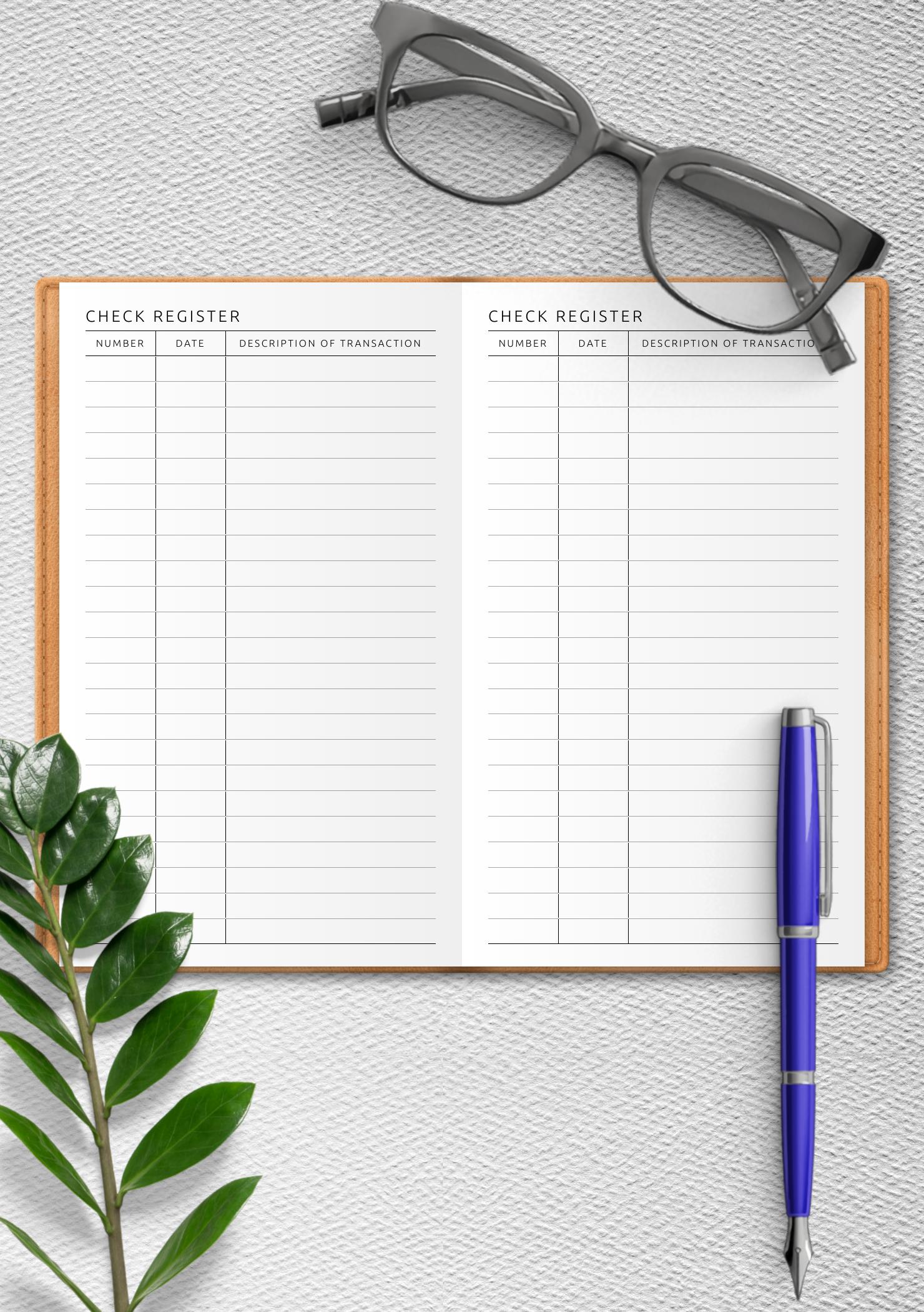 Download Printable Checkbook Register Template PDF