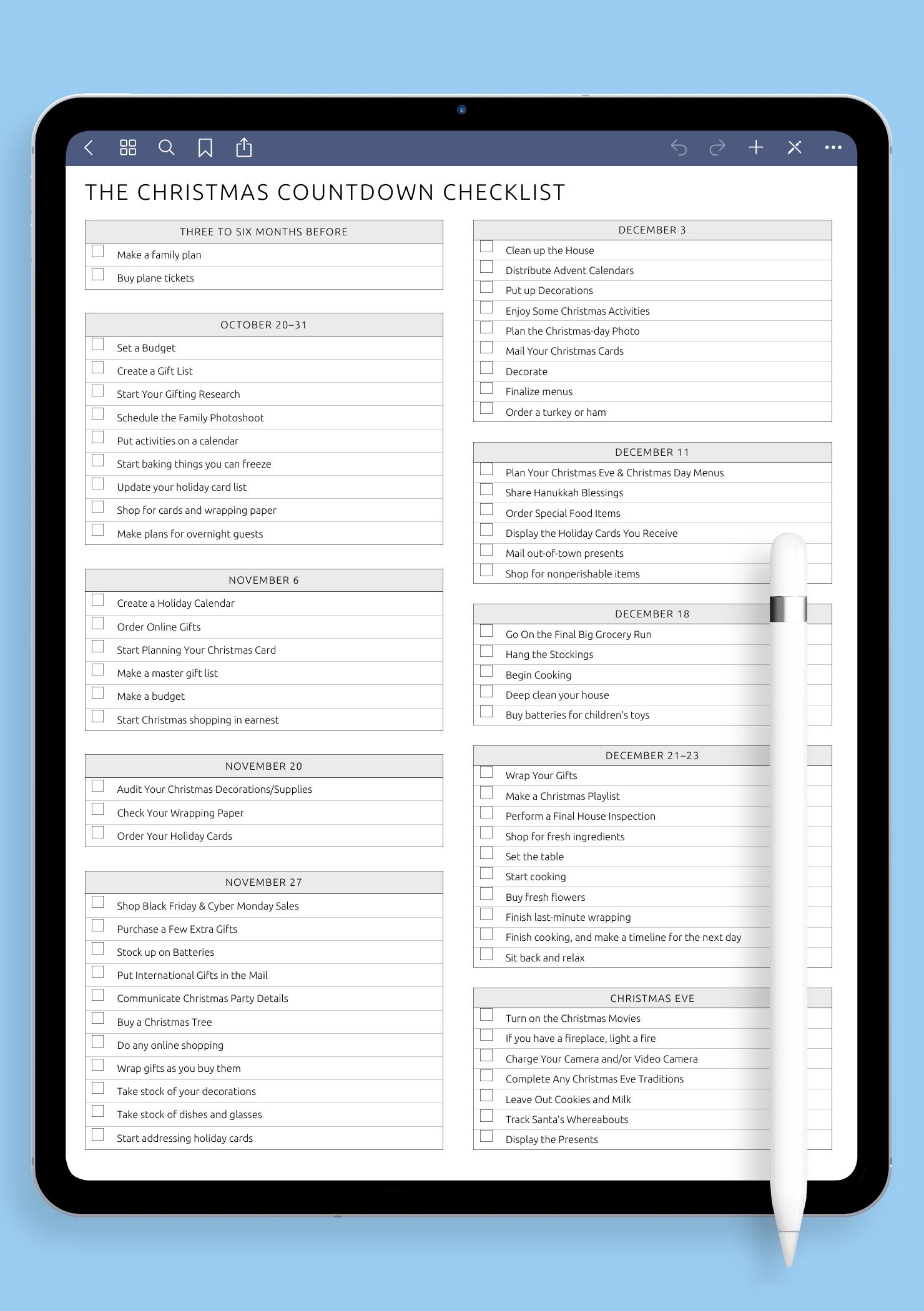 Download Printable The Christmas Countdown Checklist PDF