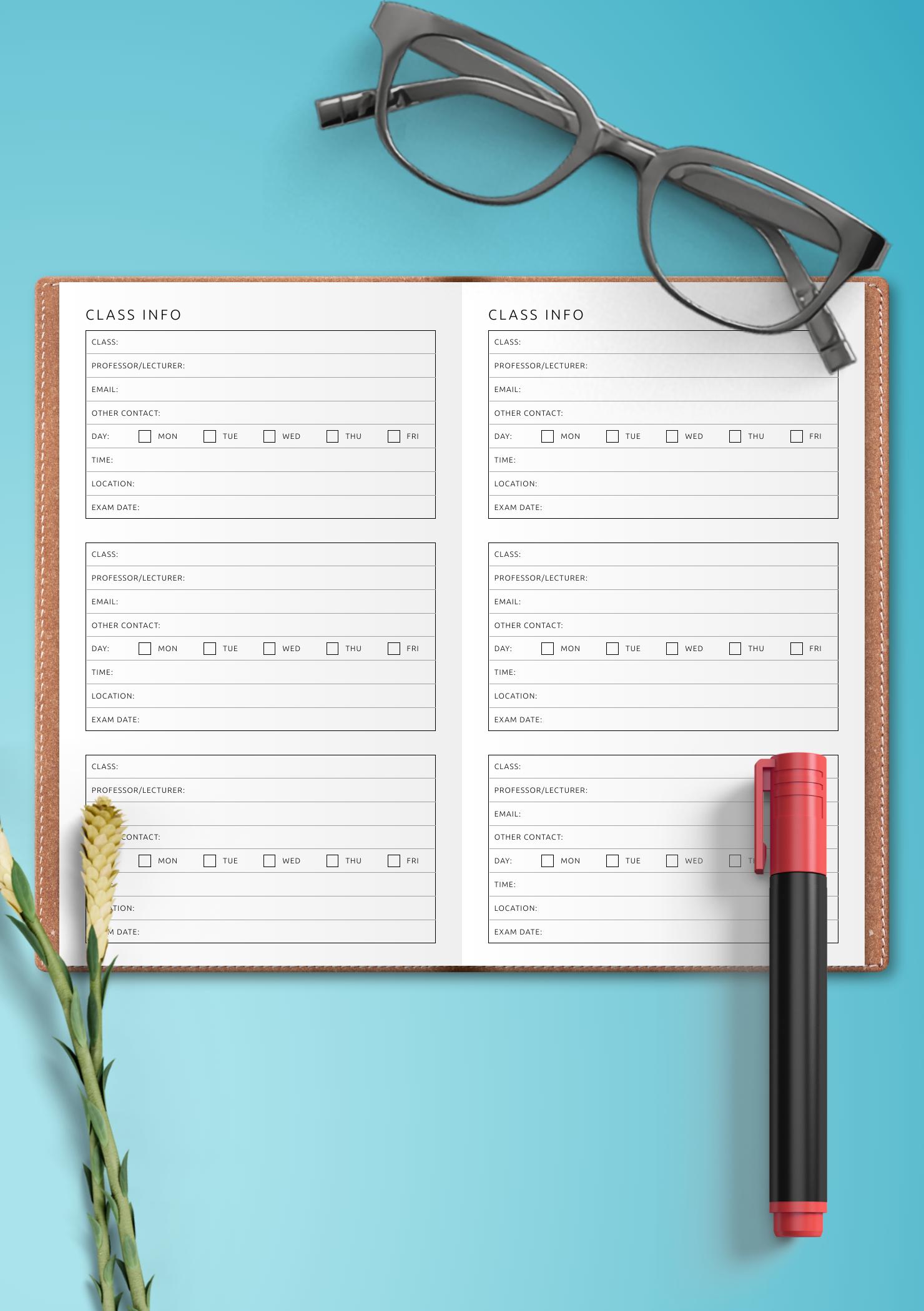 Download Printable Class Info Template PDF