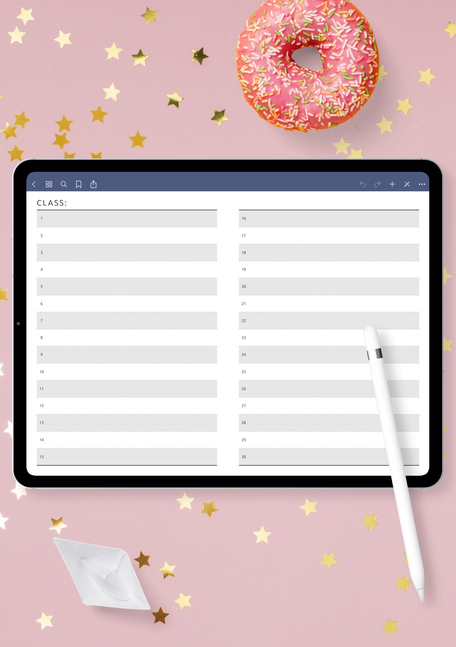 Download Printable Class List Template PDF