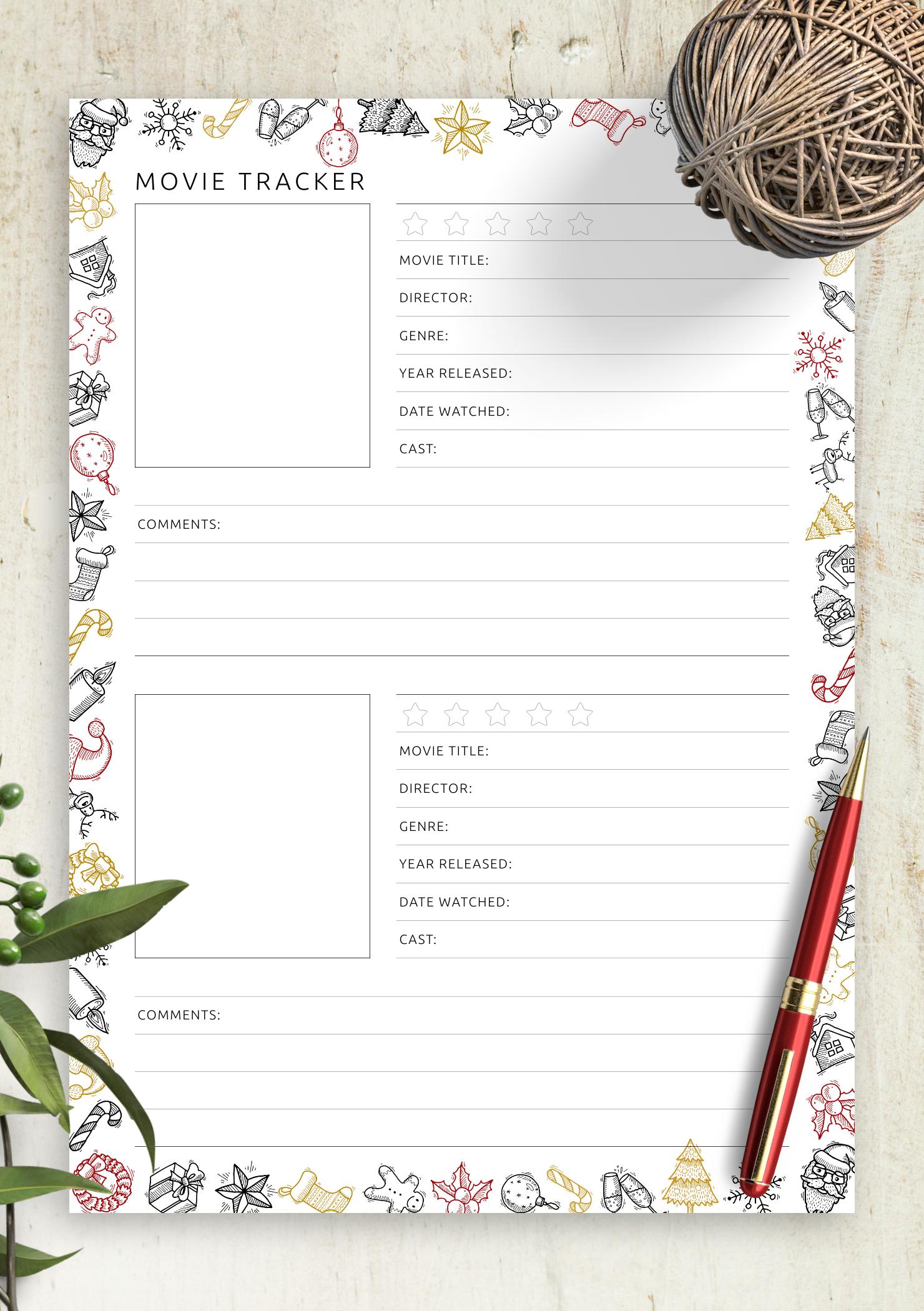Download Printable Classic Movie Tracker Template PDF