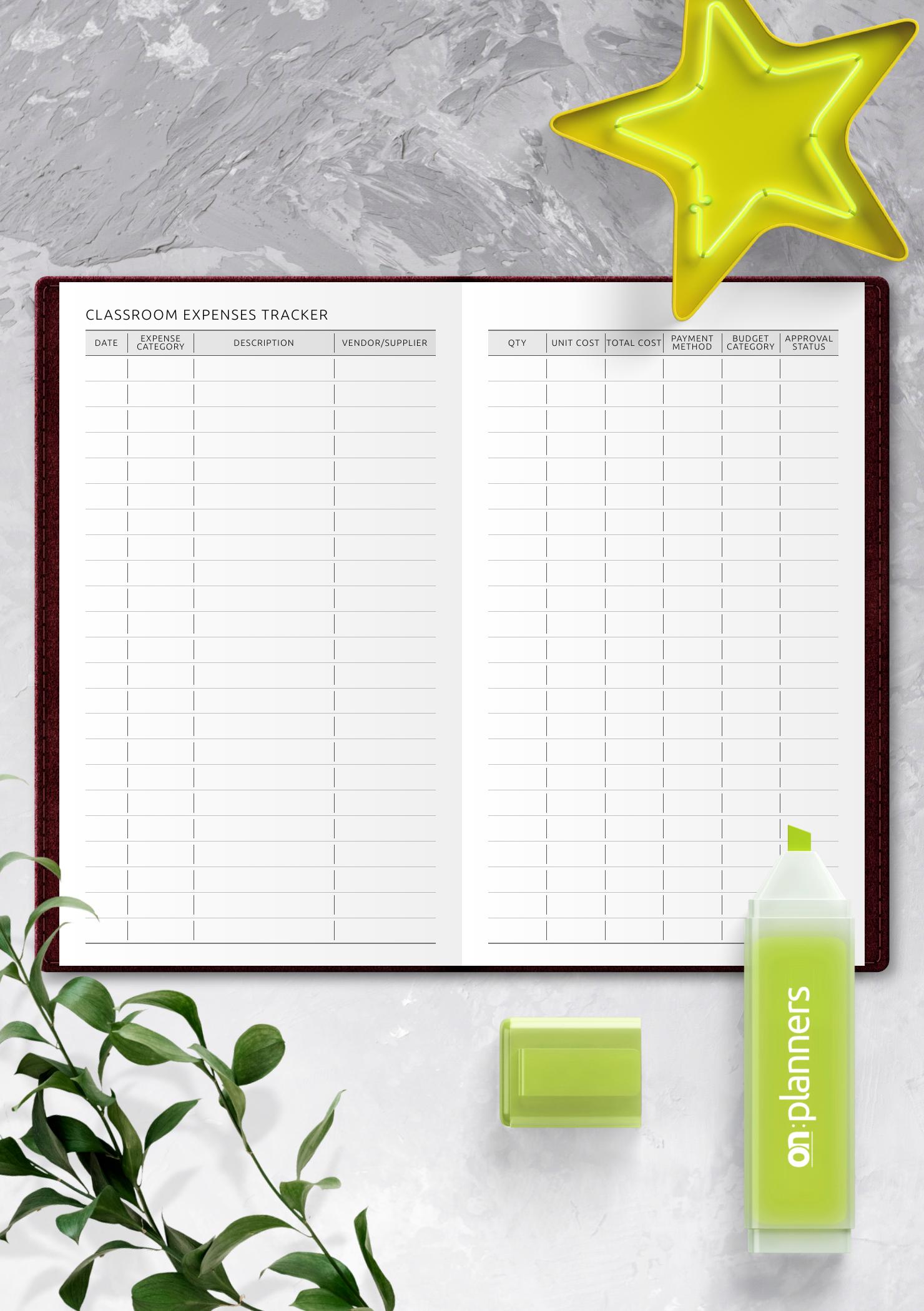 Download Printable Classroom Expenses Tracker PDF