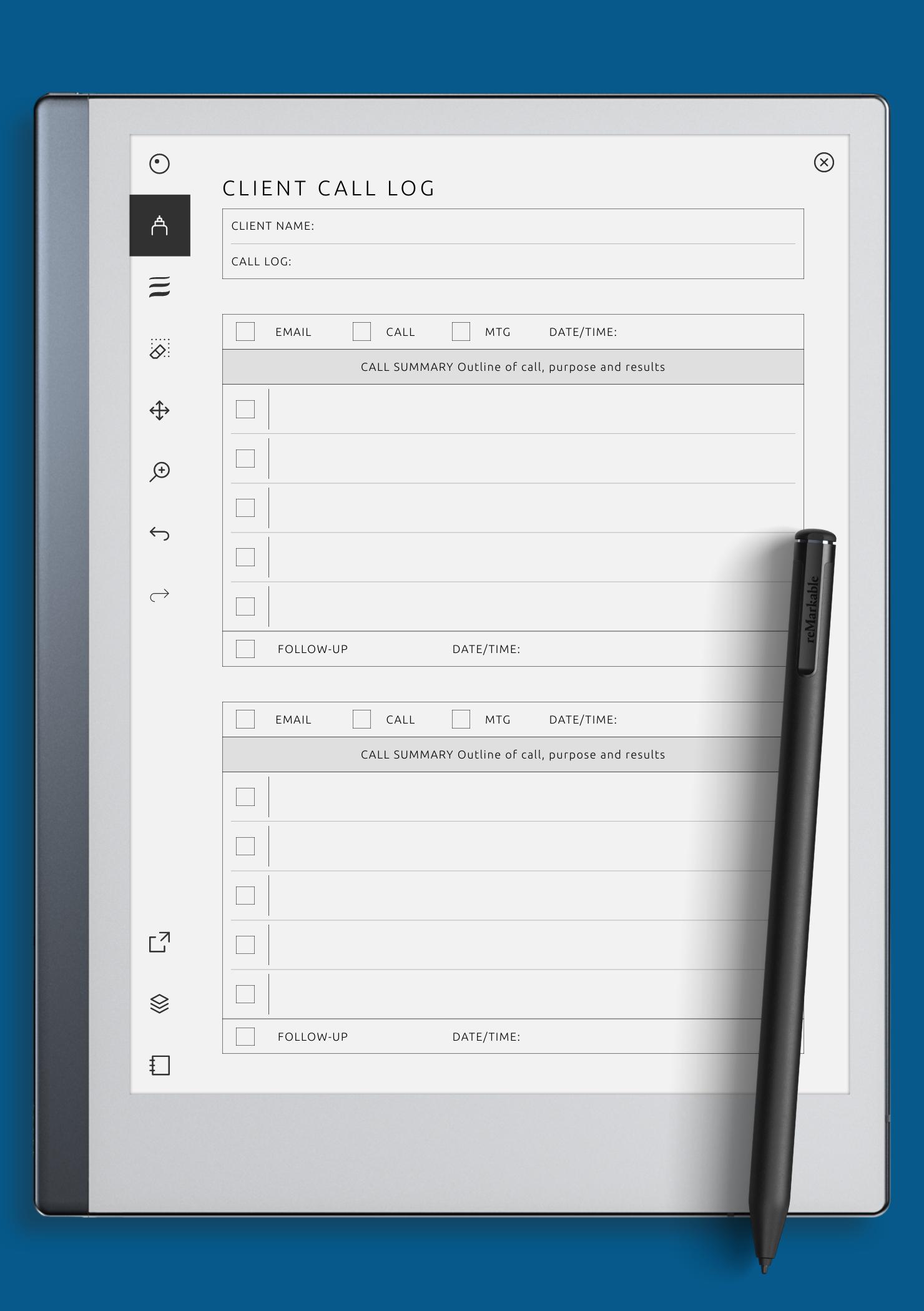 Download Printable Client Call Log Template PDF