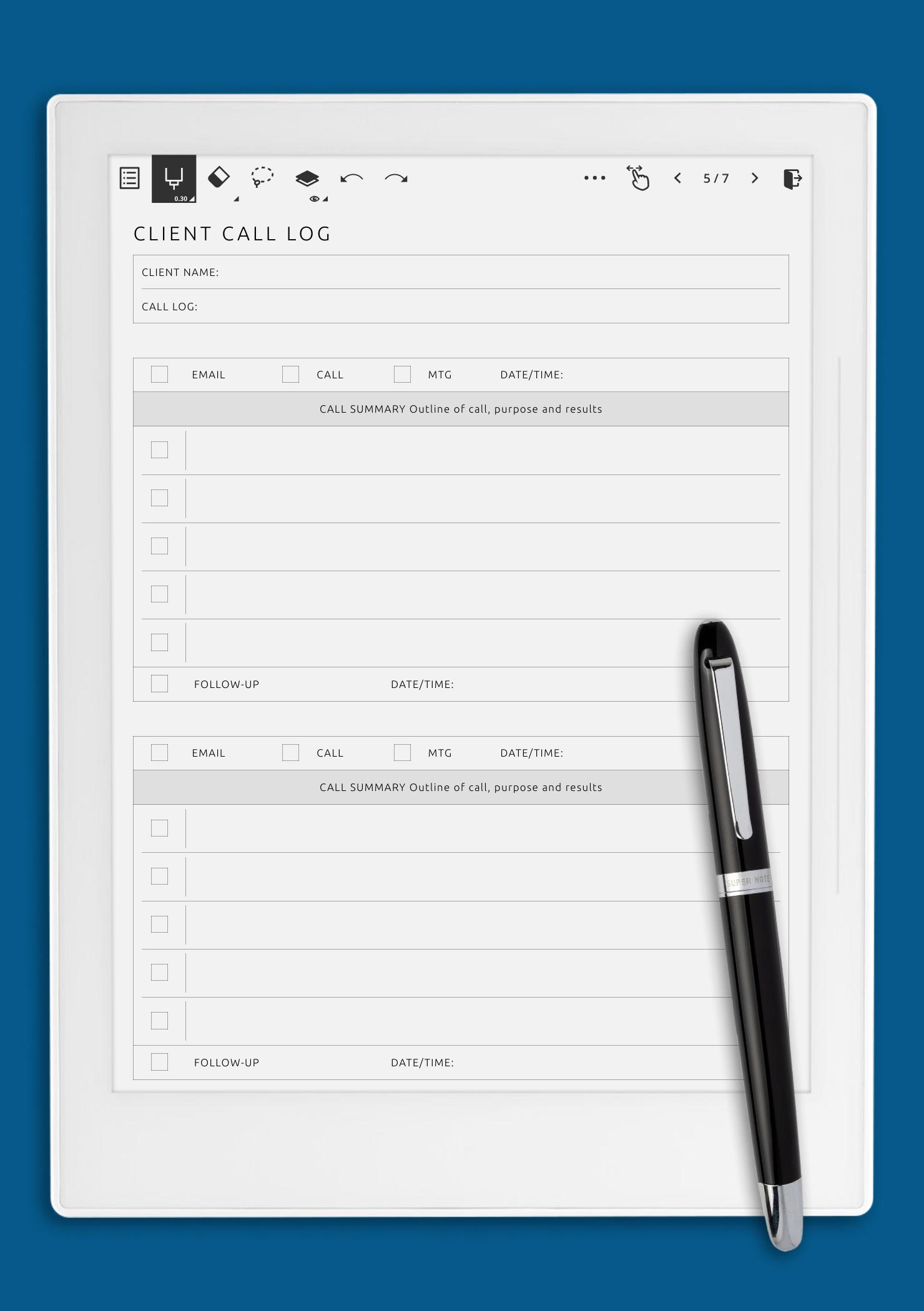 Download Printable Client Call Log Template PDF
