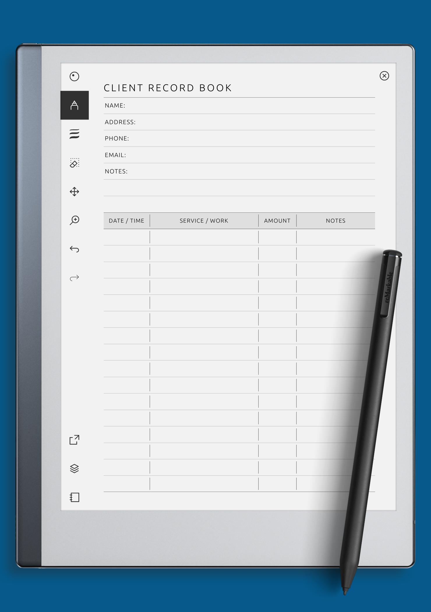 Download Printable Client Record Book Template PDF