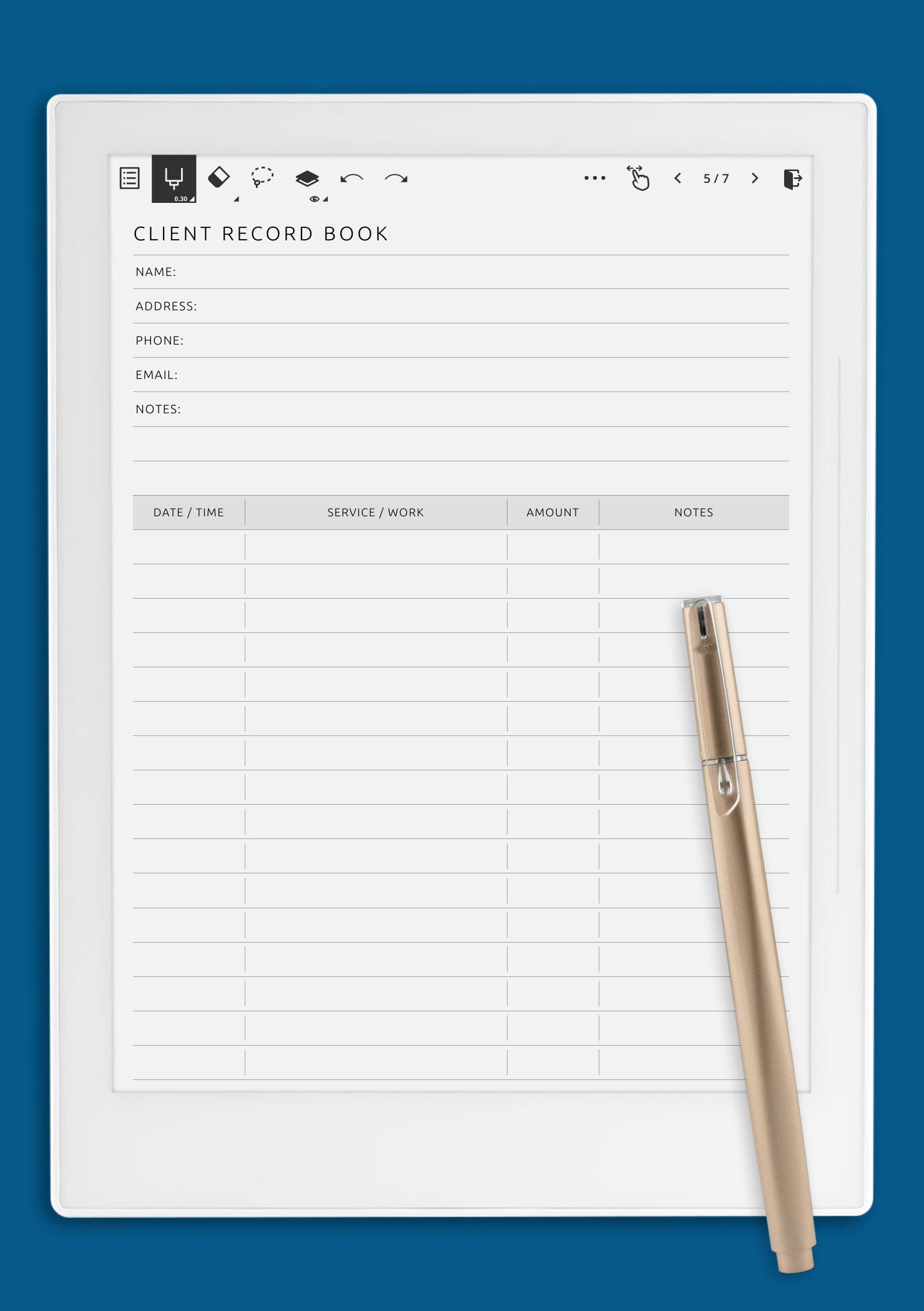 Download Printable Client Record Book Template PDF