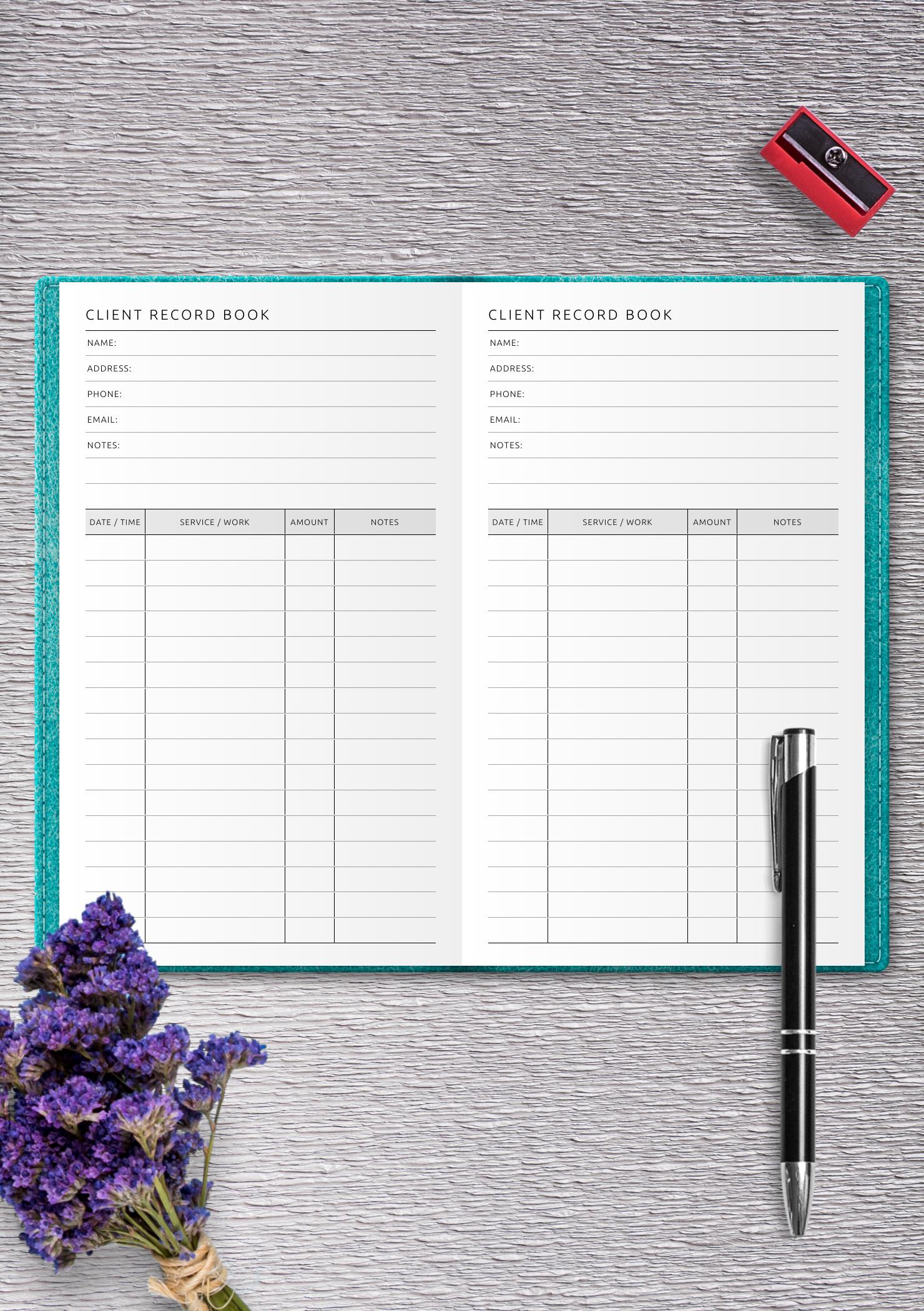 Download Printable Client Record Book Template PDF