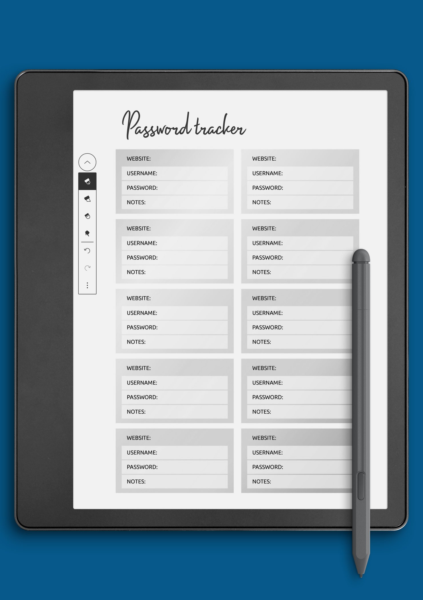 Download Printable Colored Gradient Sections Password Tracker Template PDF