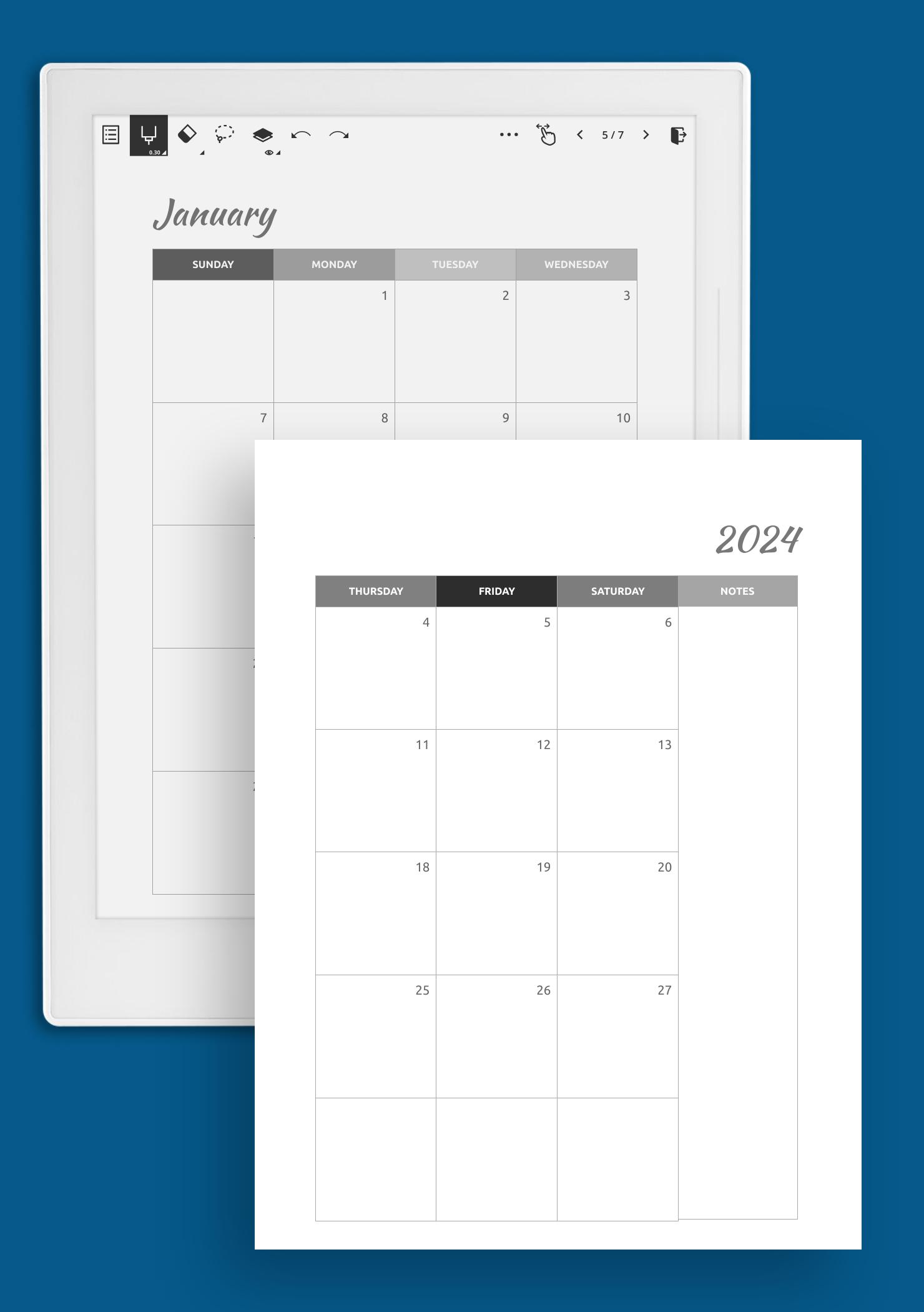Download Printable Colored Horizontal Monthly Calendar PDF