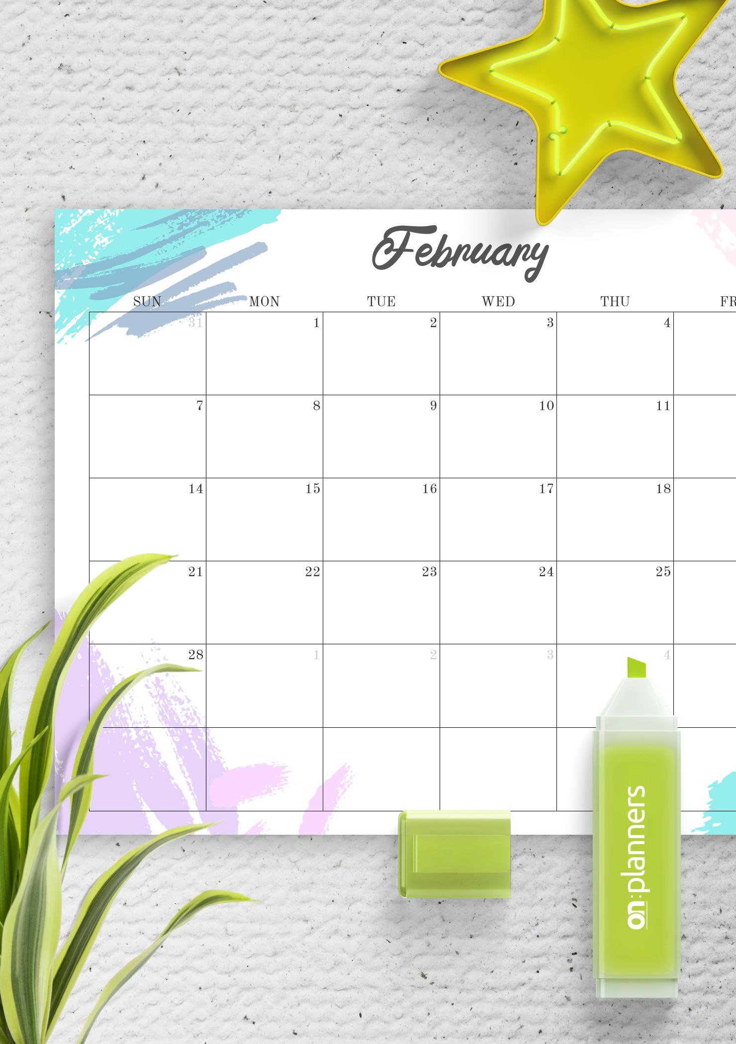Download Printable Colored Monthly Calendar PDF