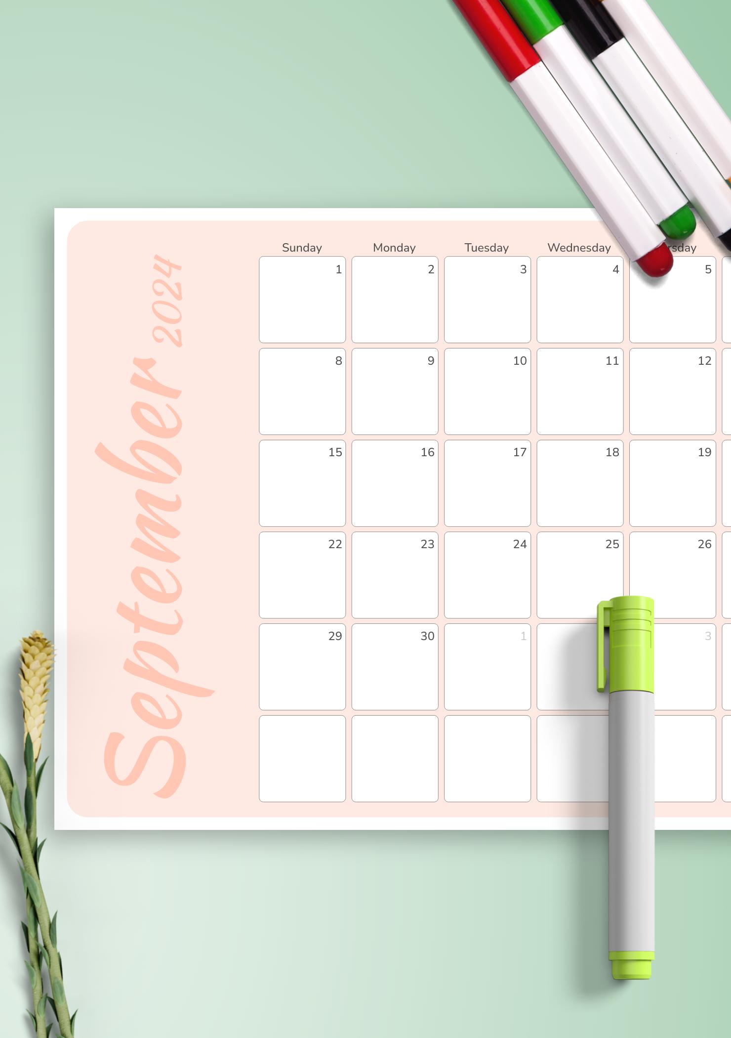 Download Printable Colored Pink Monthly Calendar PDF