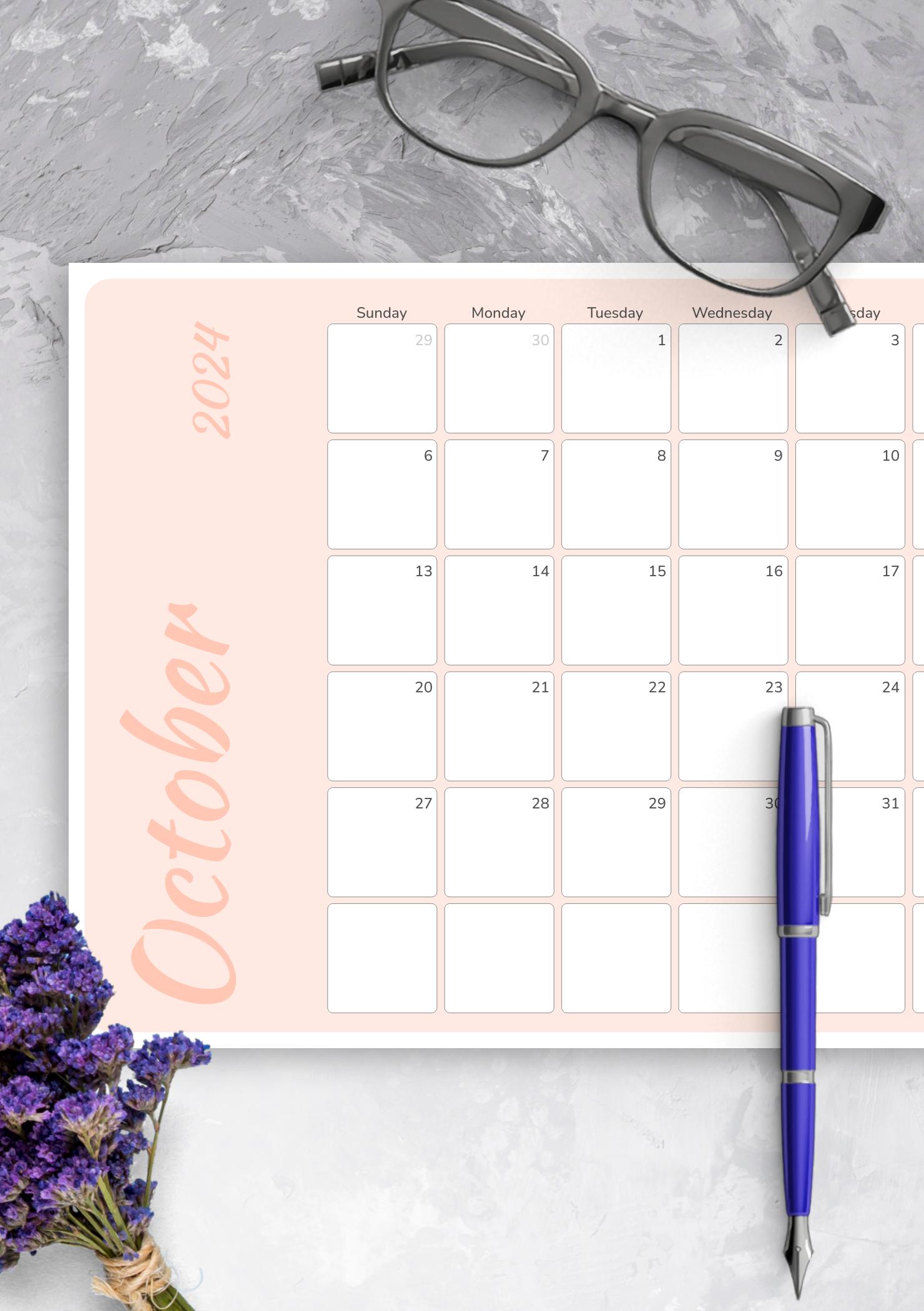 Download Printable Colored Pink Monthly Calendar PDF