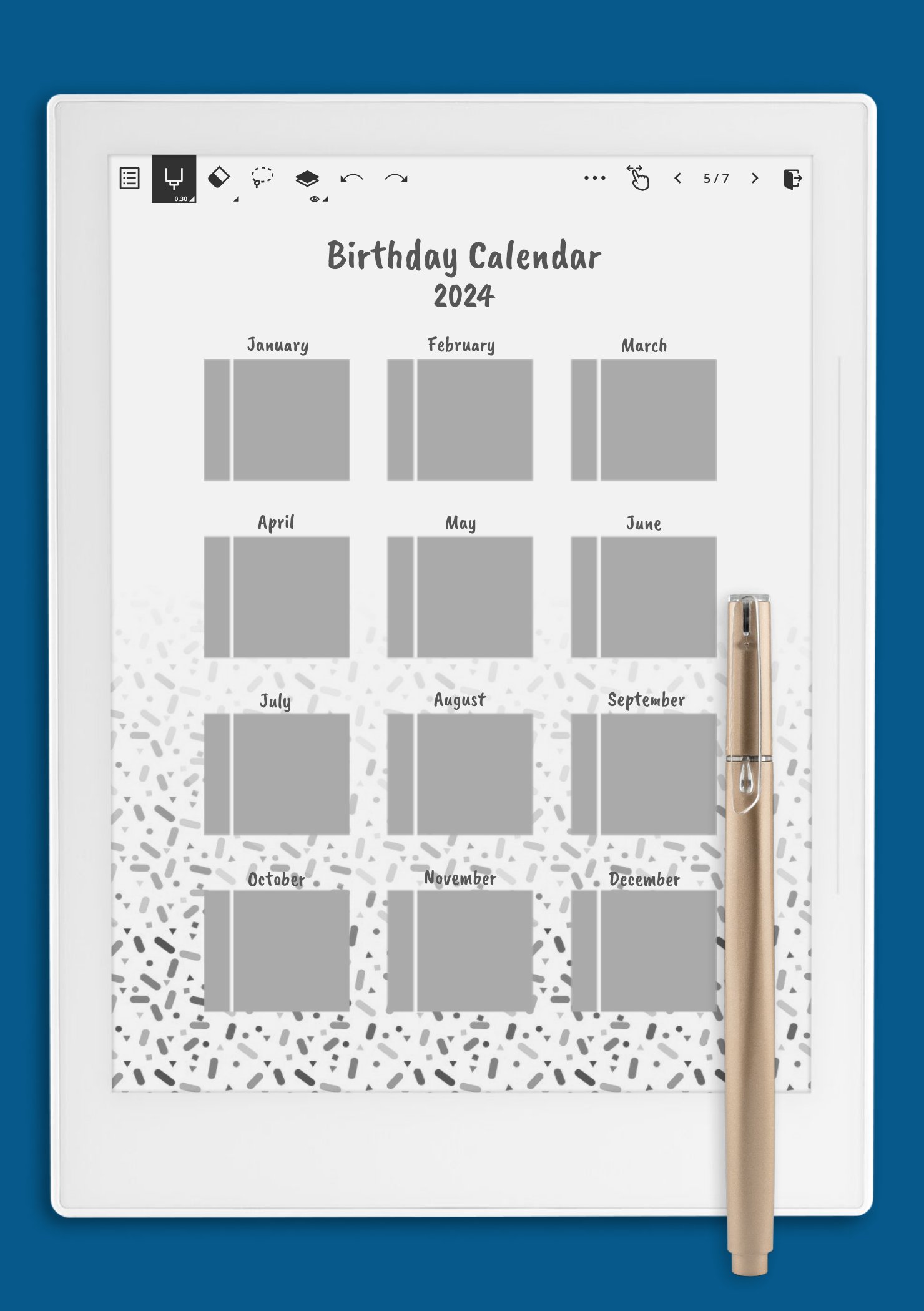 Download Printable Colorful Confetti Birthday Calendar PDF