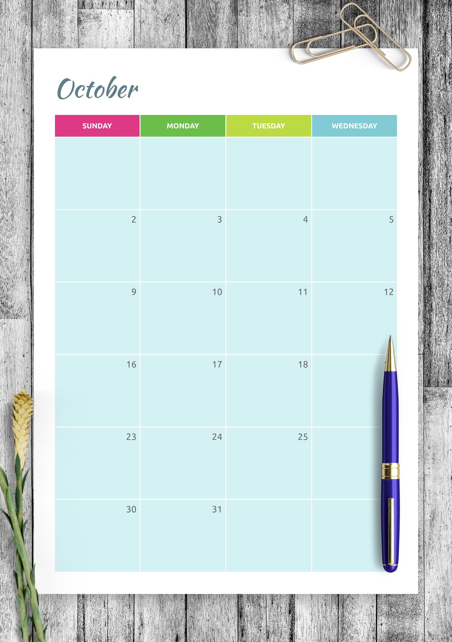 Download Printable Colorful monthly calendar PDF