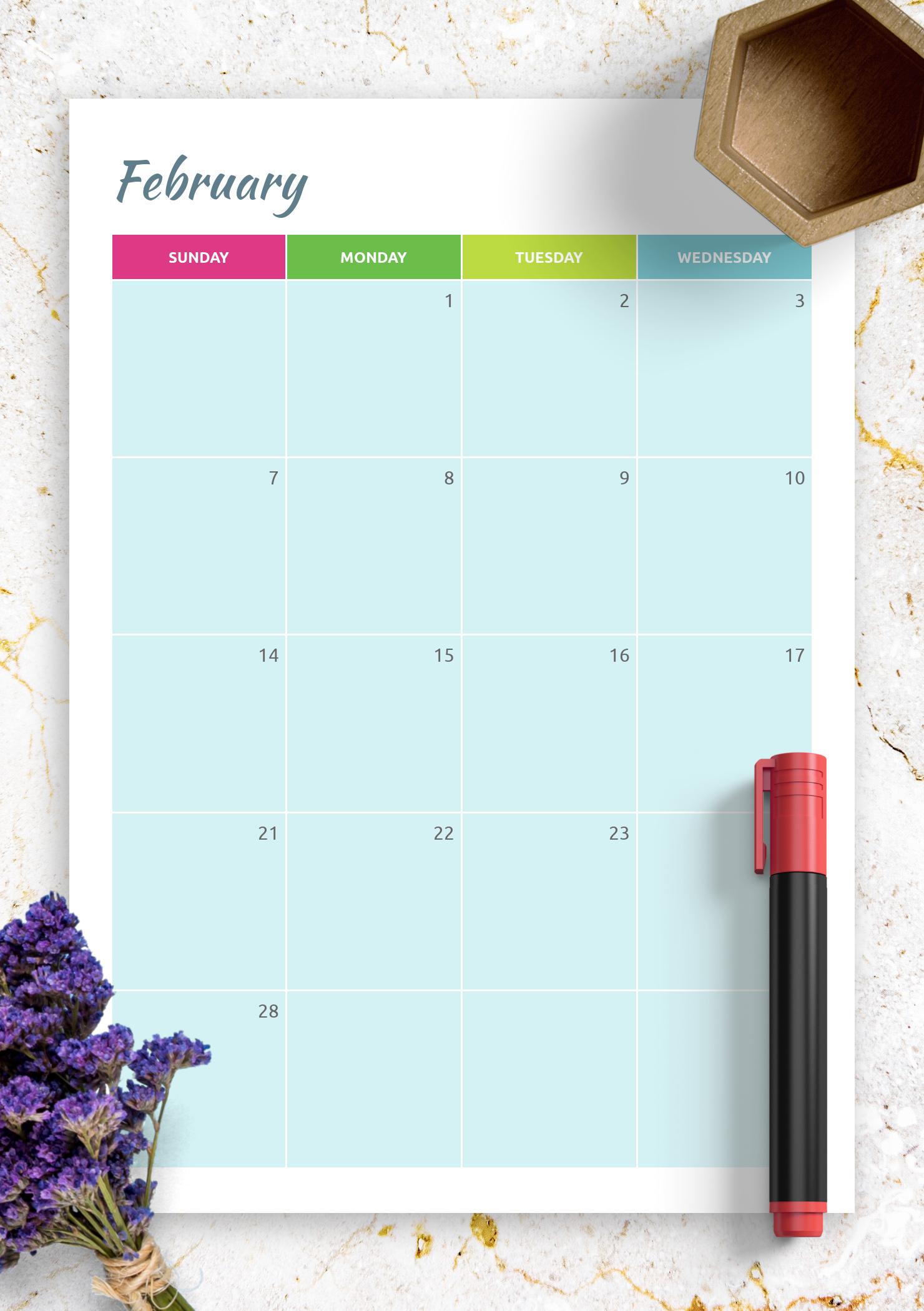 Download Printable Colorful monthly calendar PDF