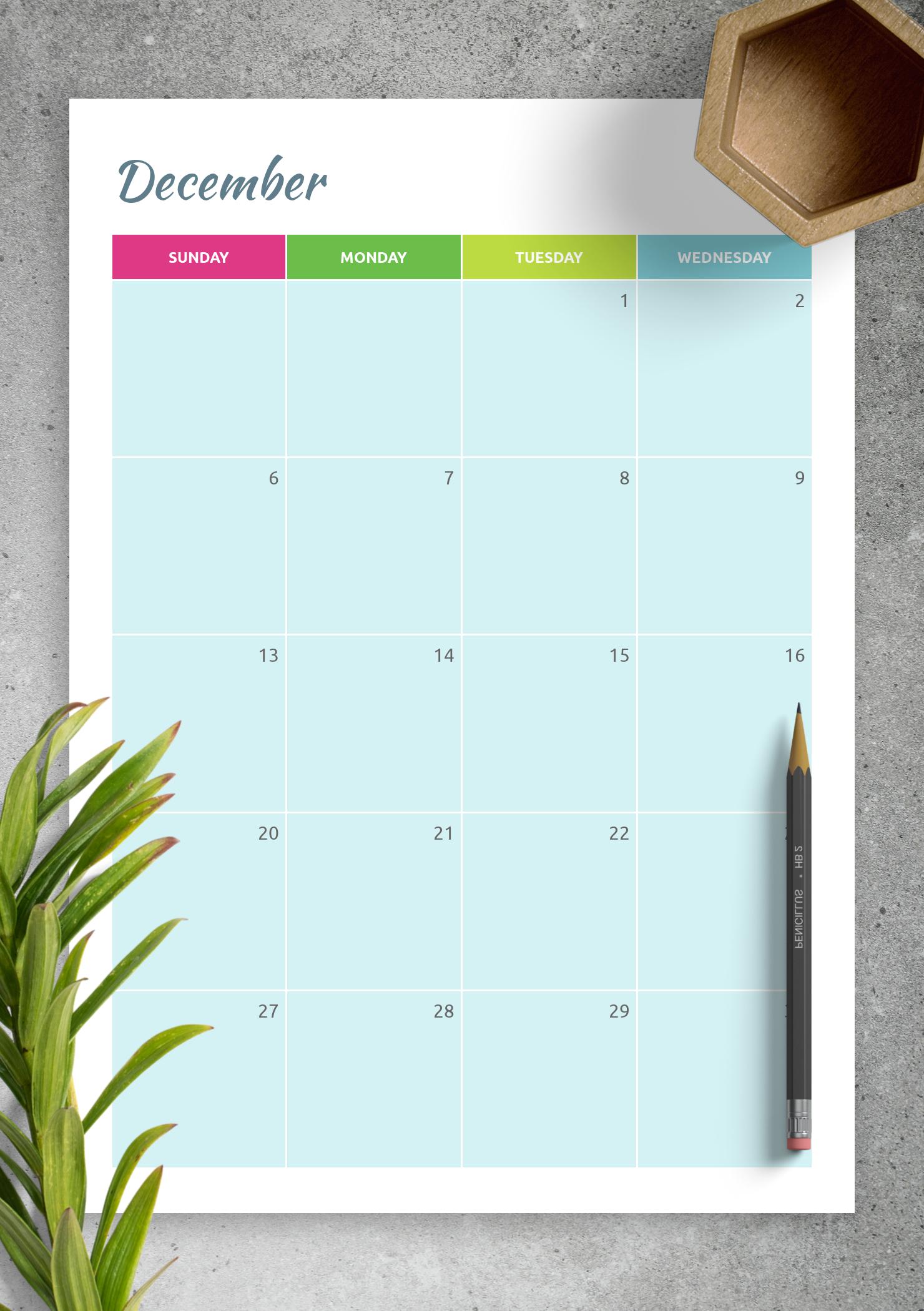 Download Printable Colorful monthly calendar PDF