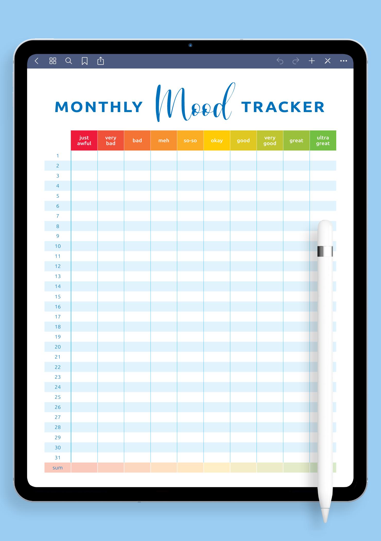 Download Printable Colorful Monthly Mood Tracker Template PDF