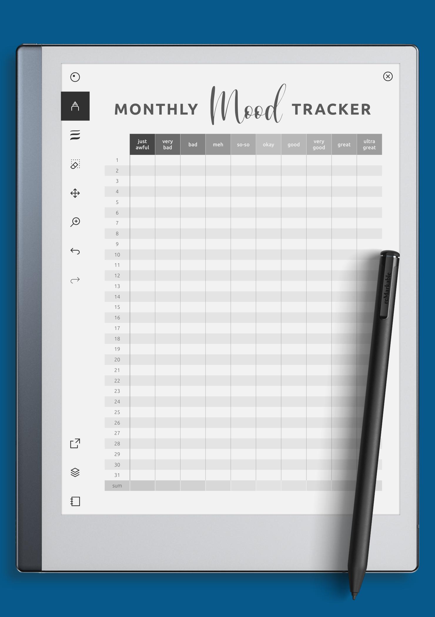 Download Printable Colorful Monthly Mood Tracker Template PDF
