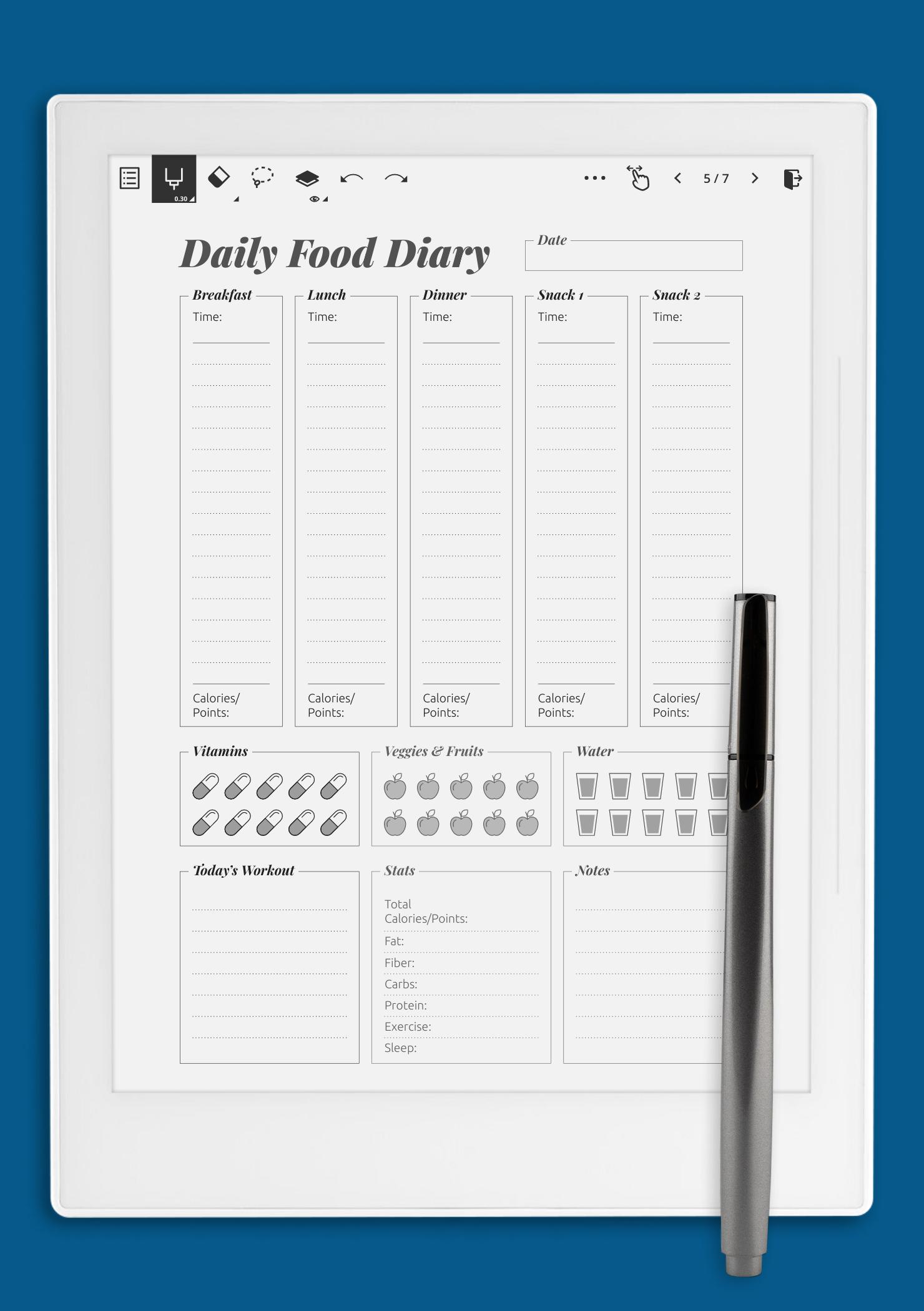 Download Printable Complex daily food diary PDF