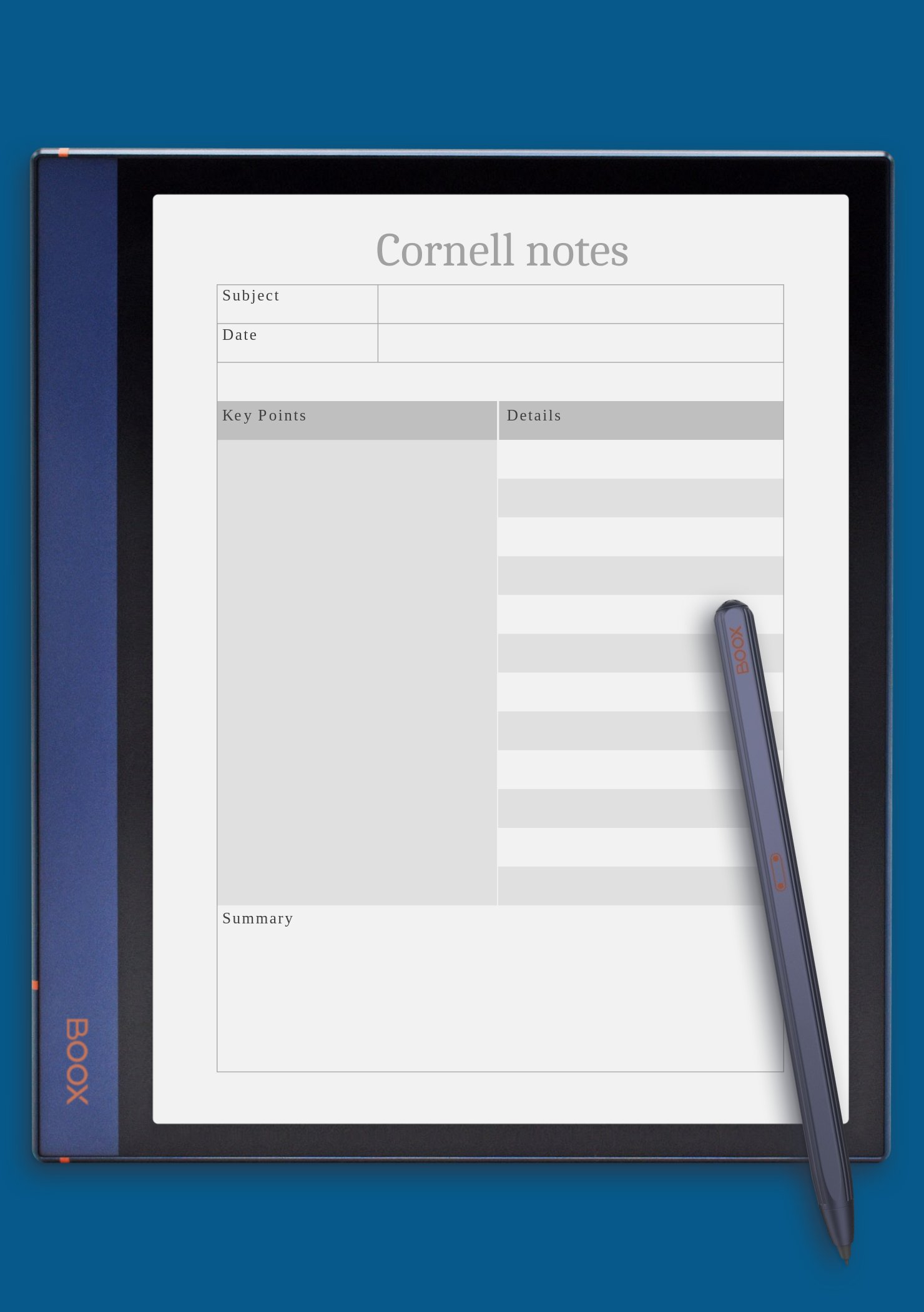 Download Printable Cornell Notes Template Blue Background PDF