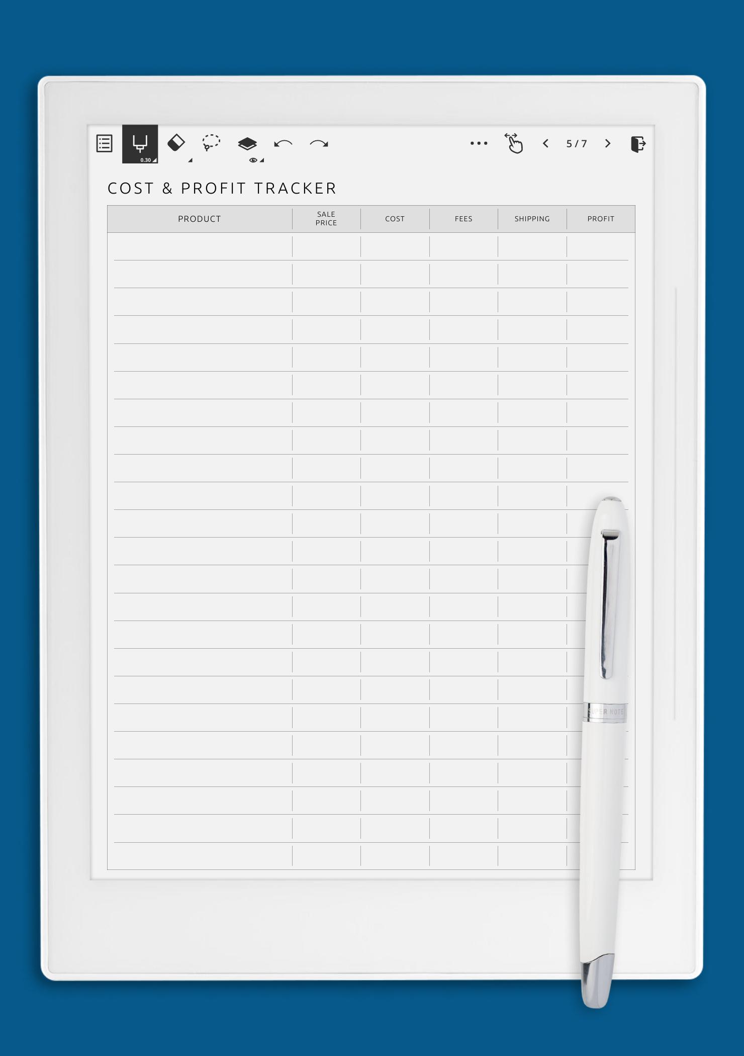 Download Printable Cost & Profit Tracker Template PDF