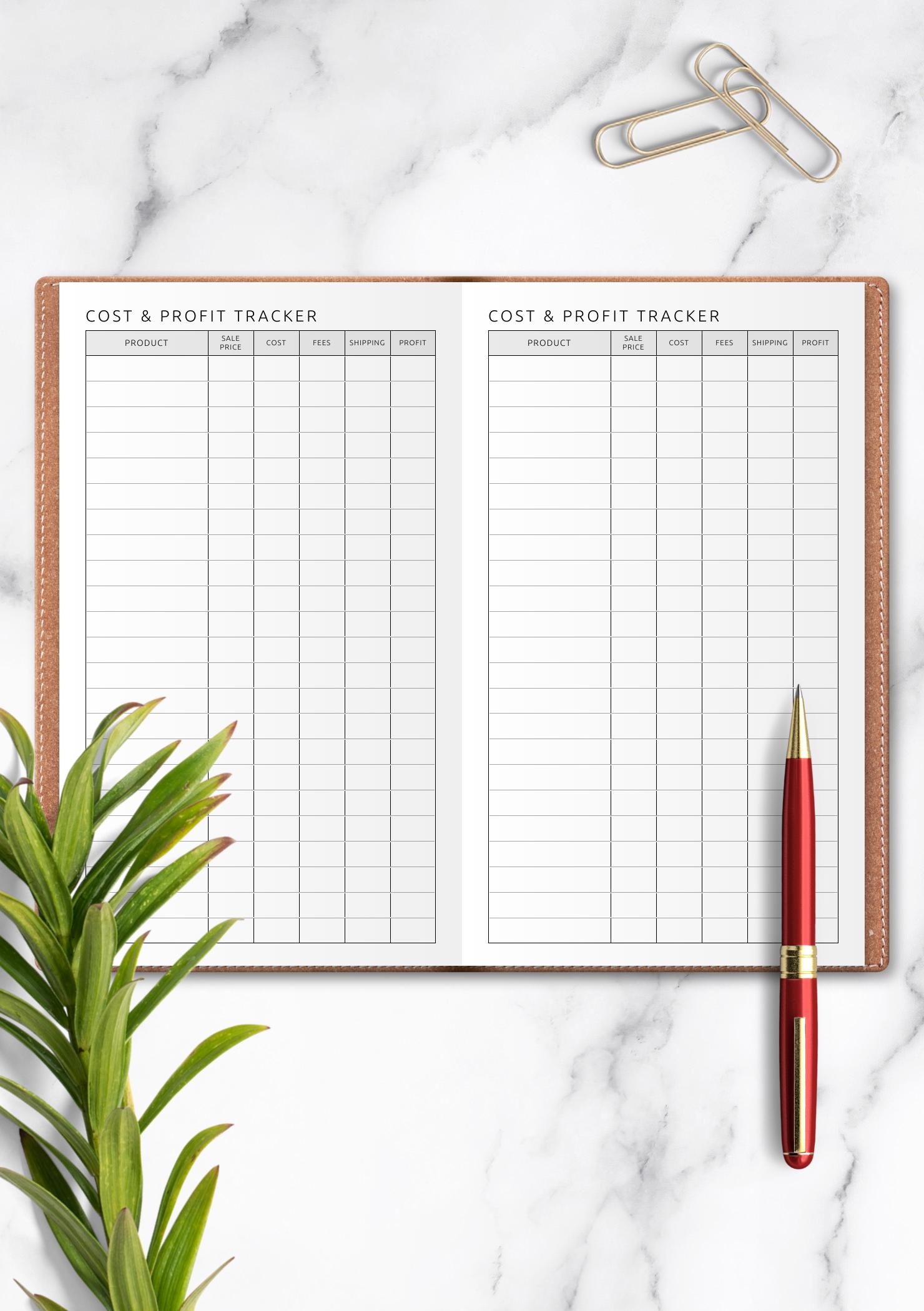 Download Printable Cost & Profit Tracker Template PDF